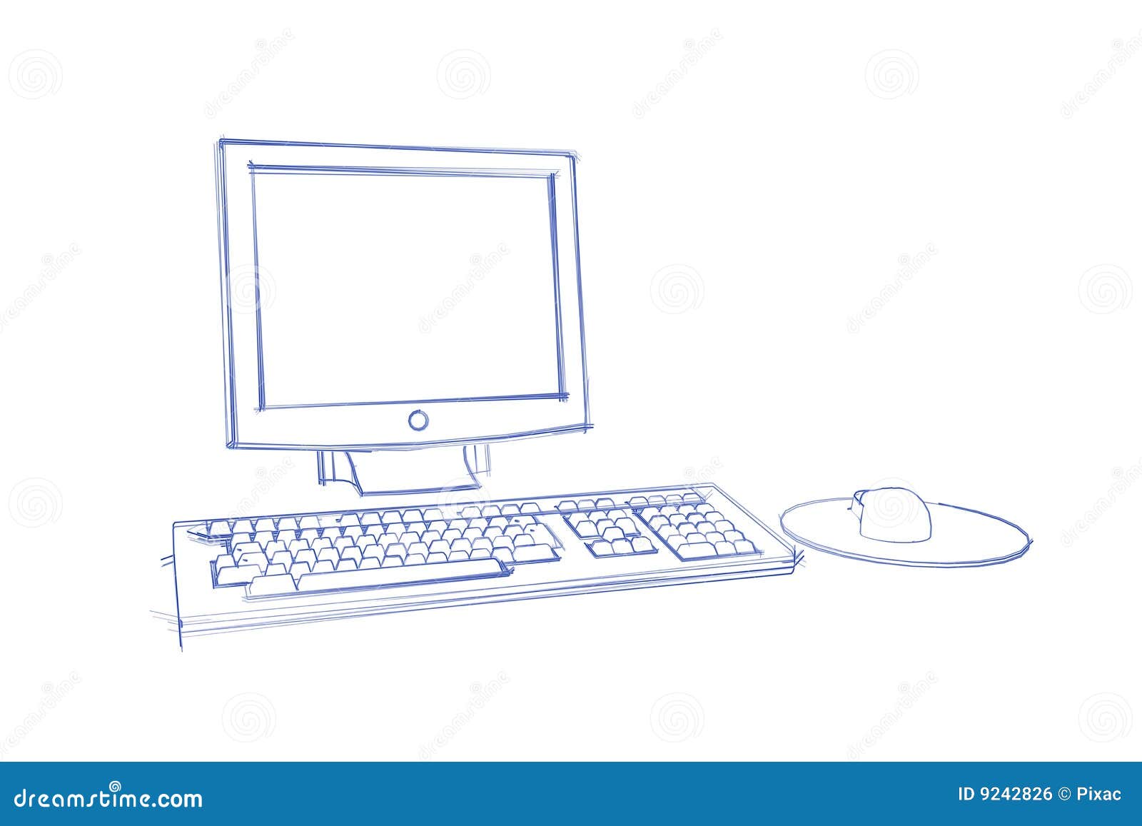 Schets van computer stock illustratie. Illustration of tekening - 9242826