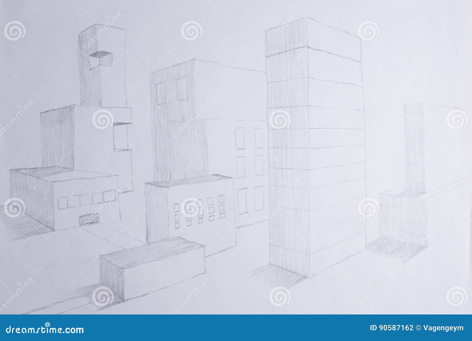 Schets Van De Stad in Perspectief Stock Illustratie - Illustration of ...