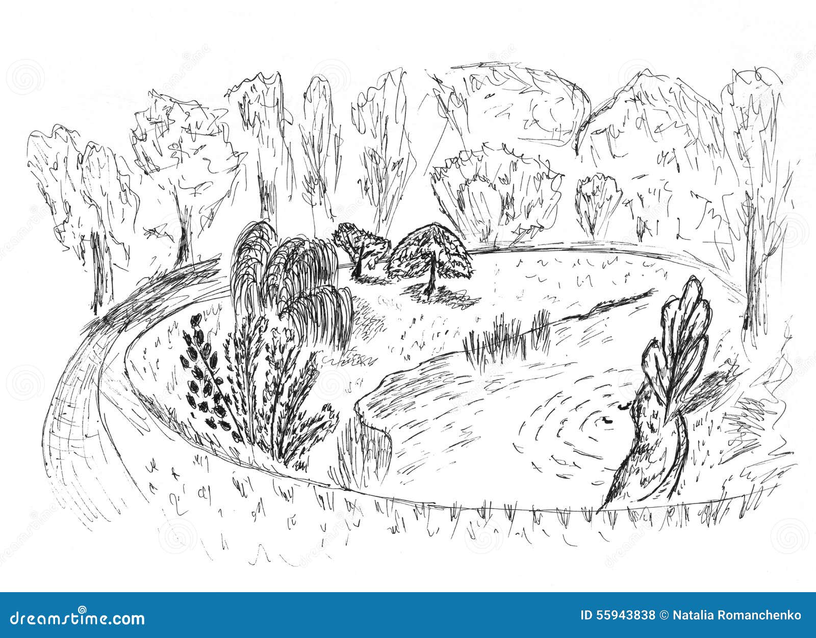 Schets van een landschap stock illustratie. Illustration of tekening - 55943838