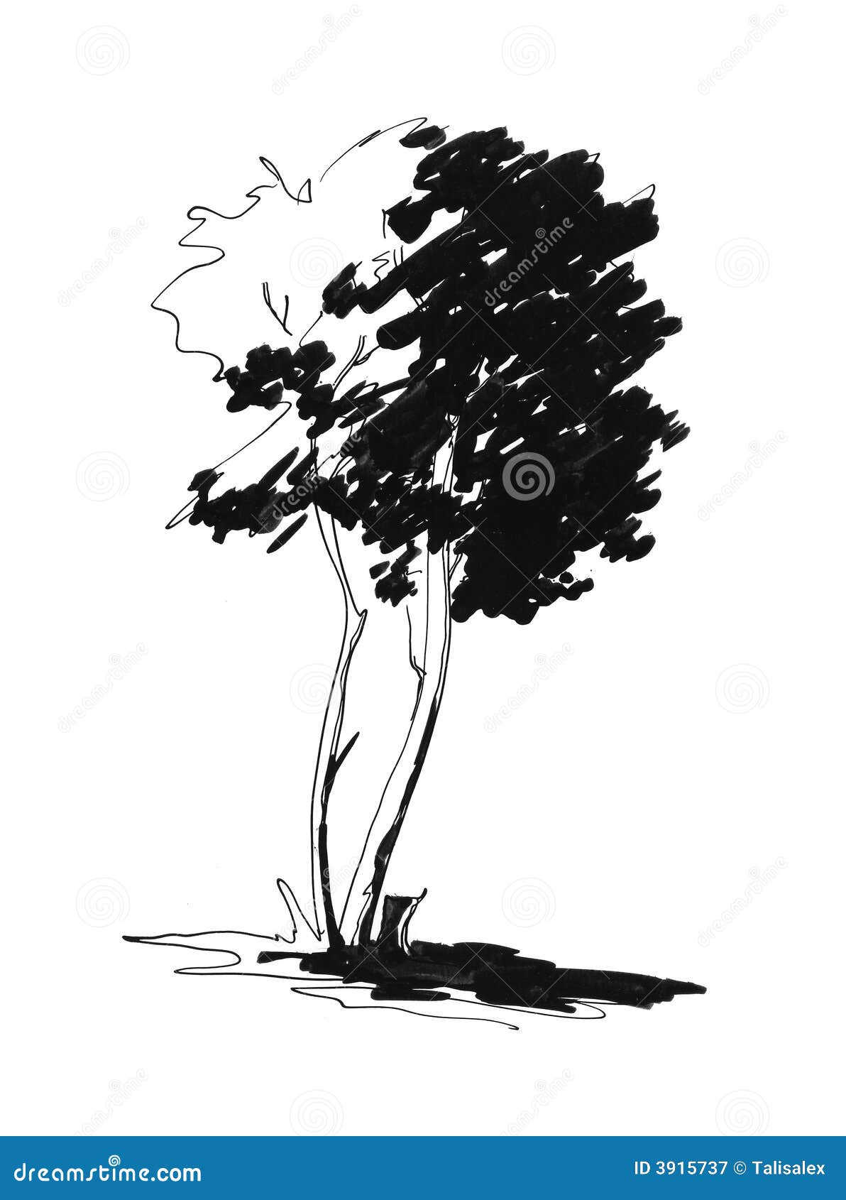 Schets Van Eenzame Boom Picture. Image: 3915737