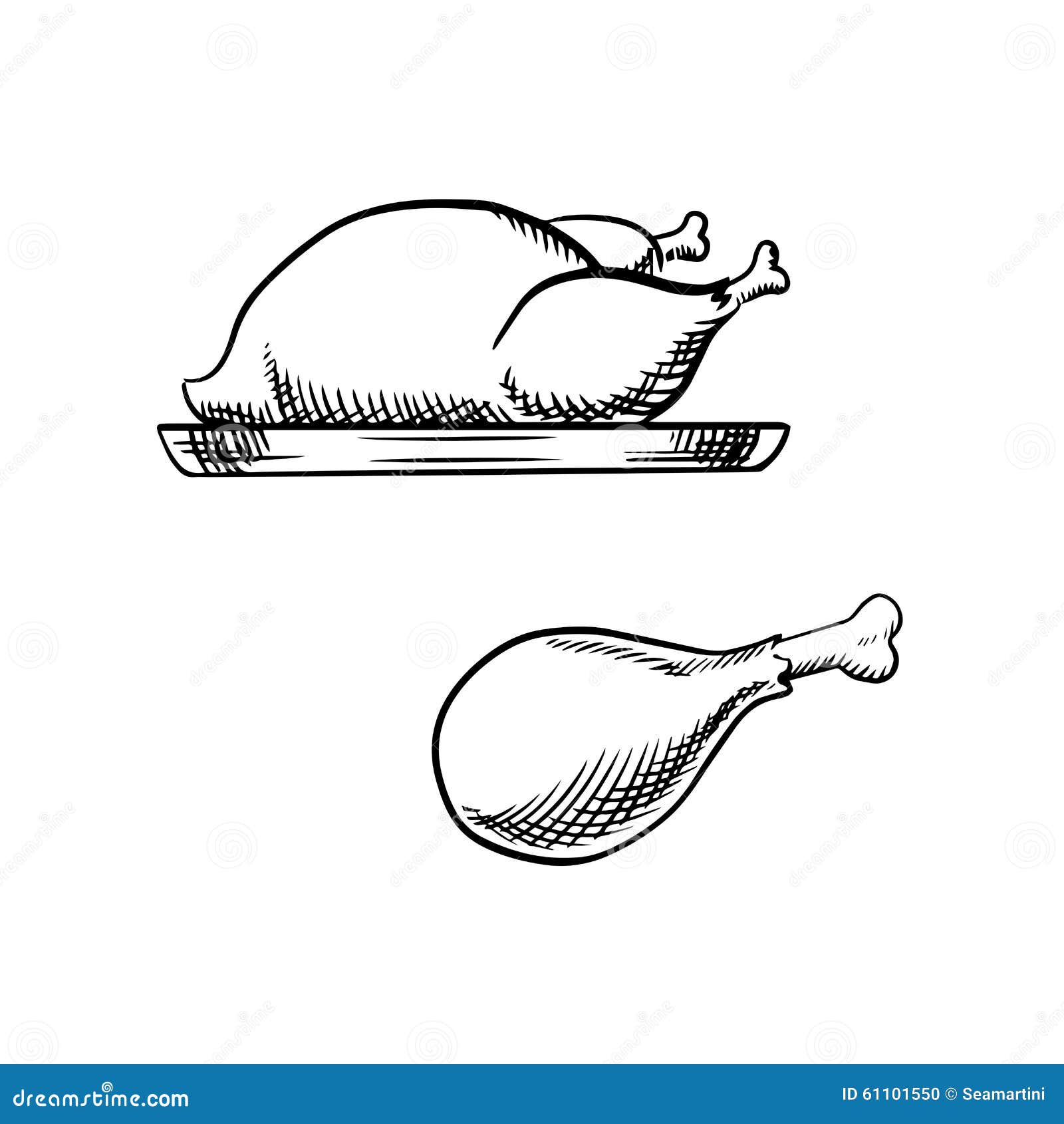 Schets Van Geroosterd Volledig Kip En Been Vector Illustratie ...