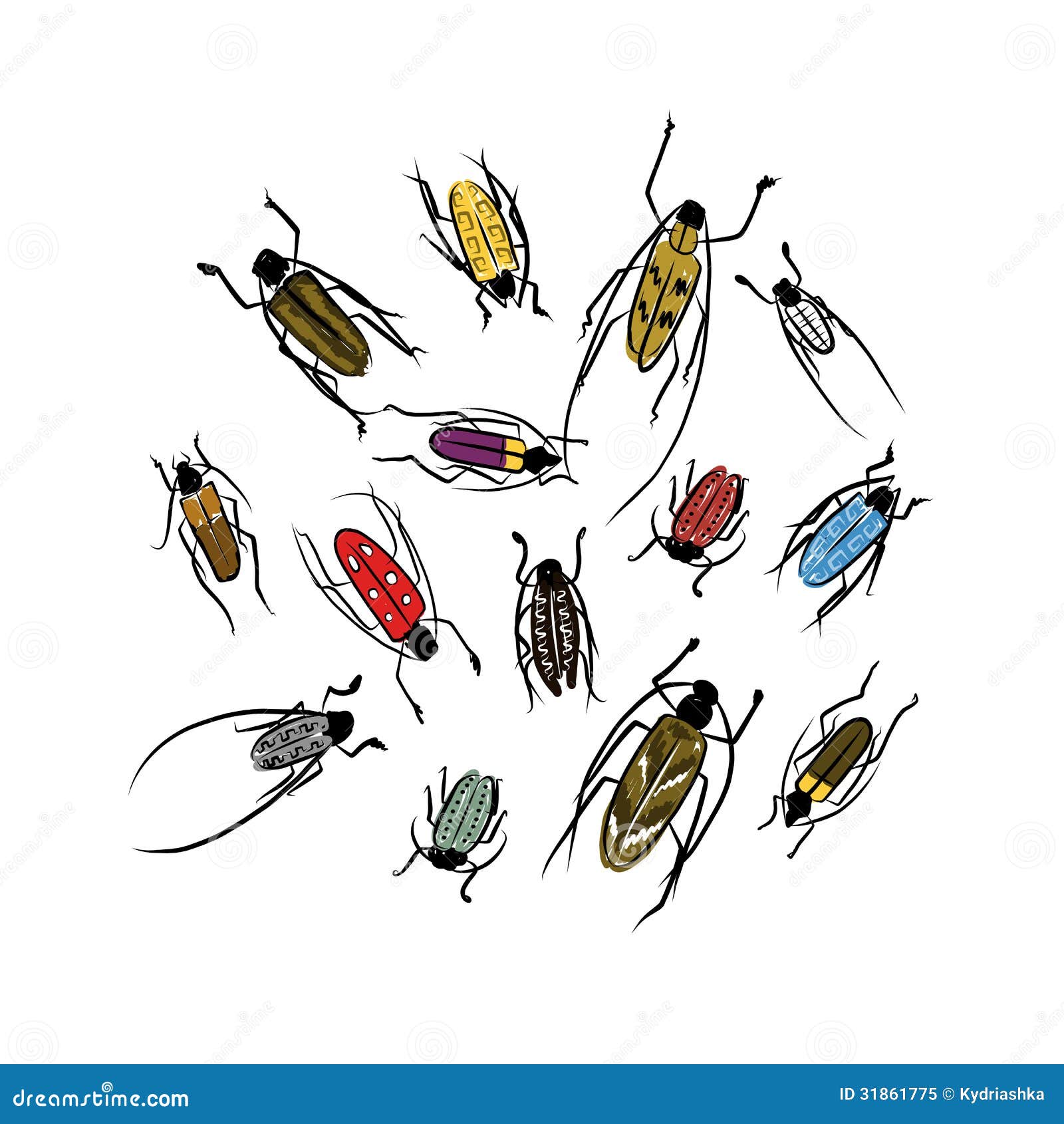 Schets Van Grappige Kleurrijke Kevers Voor Uw Ontwerp Vector ...