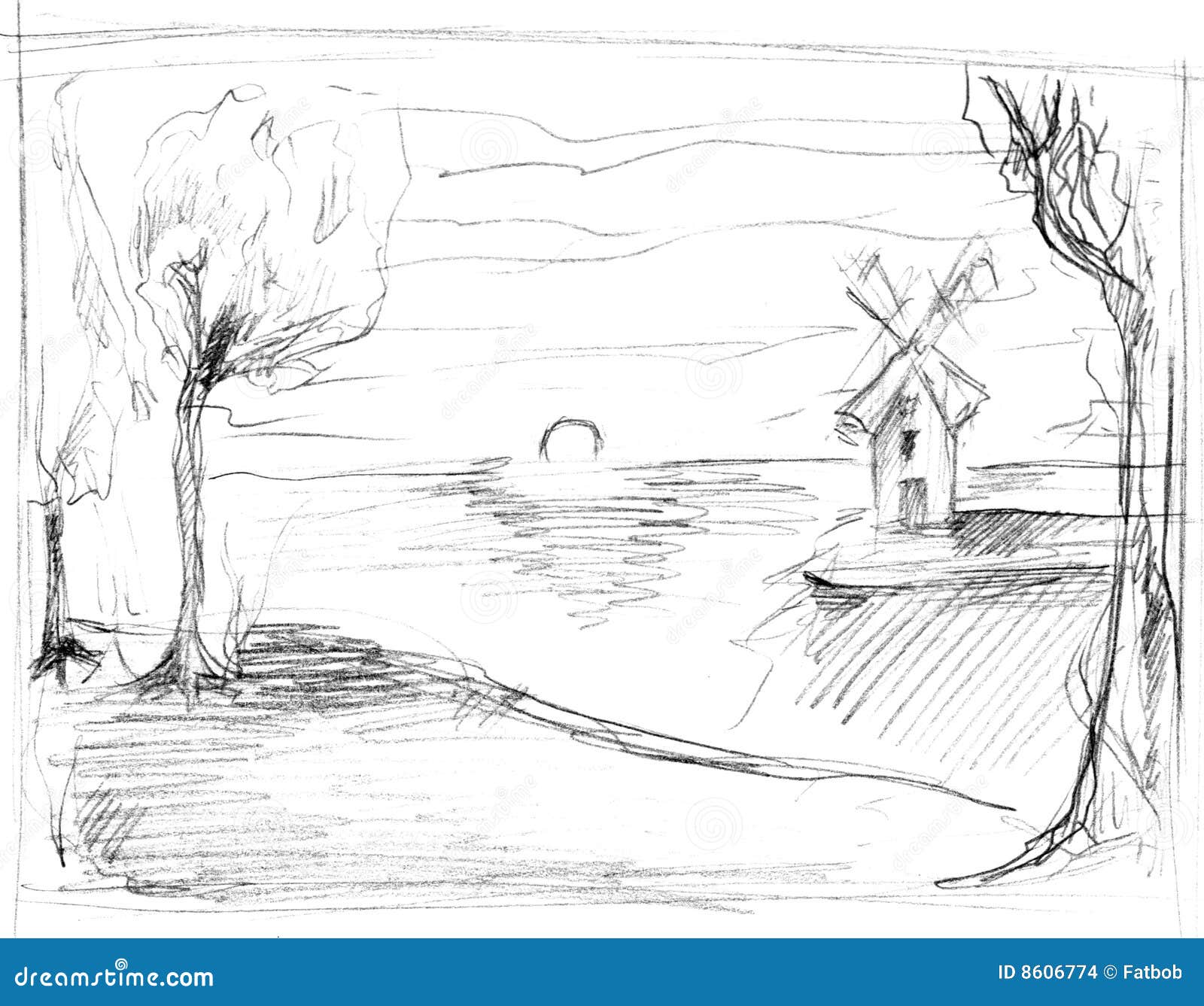 Schets Van Landelijk Landschap Stock Illustratie - Illustration of illustratie, ruimte: 8606774