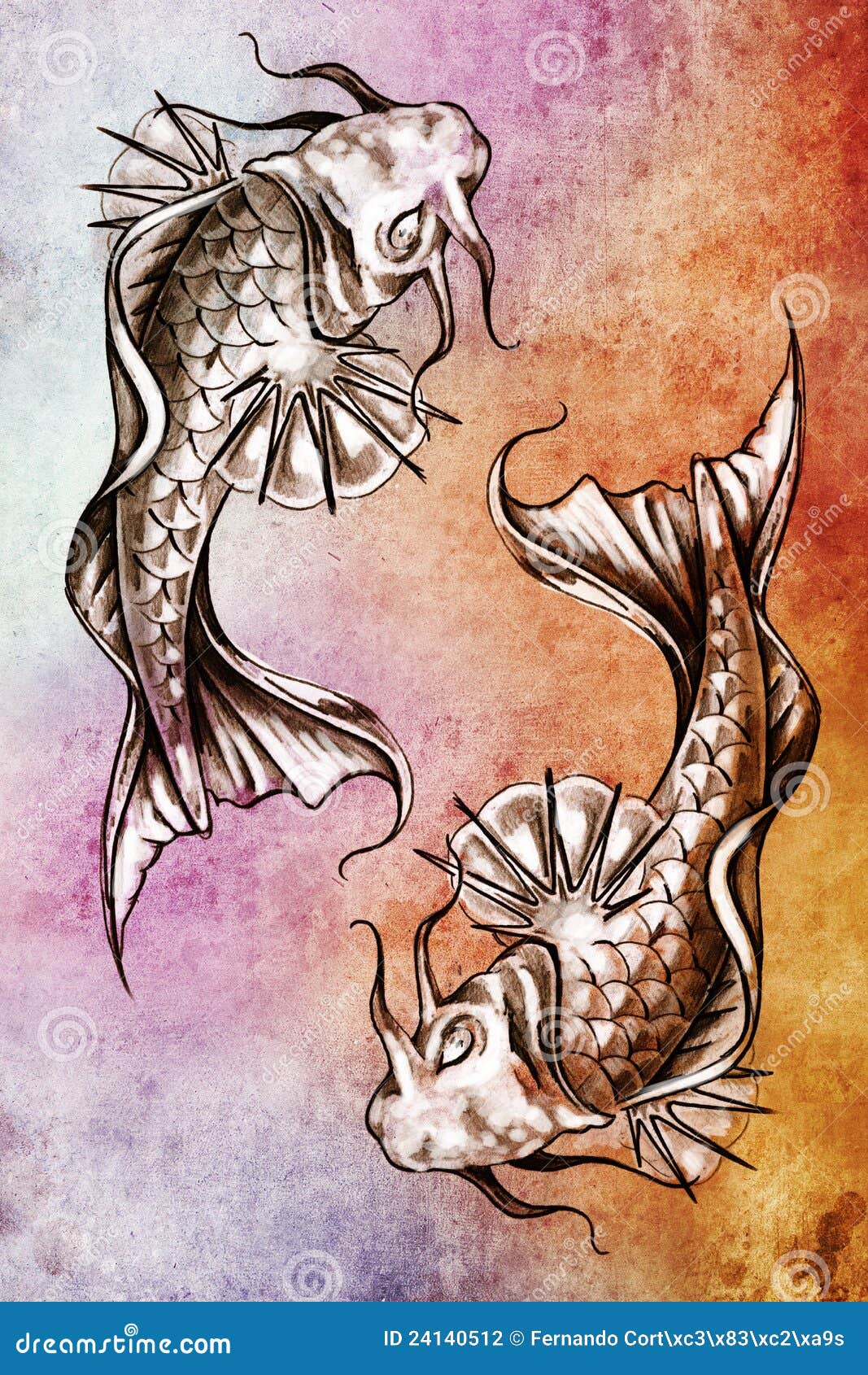 Schets Van Tatoegeringskunst, Japanse Goudvis Stock Illustratie ...