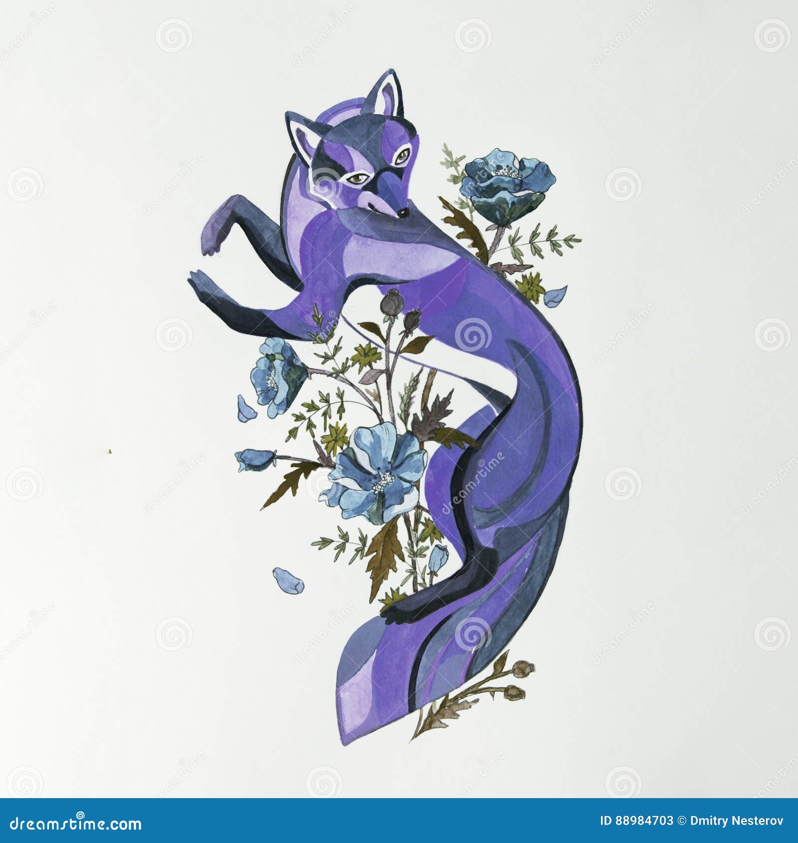 Schets Van Vos in De Kleuren Op Witte Achtergrond Stock Illustratie ...