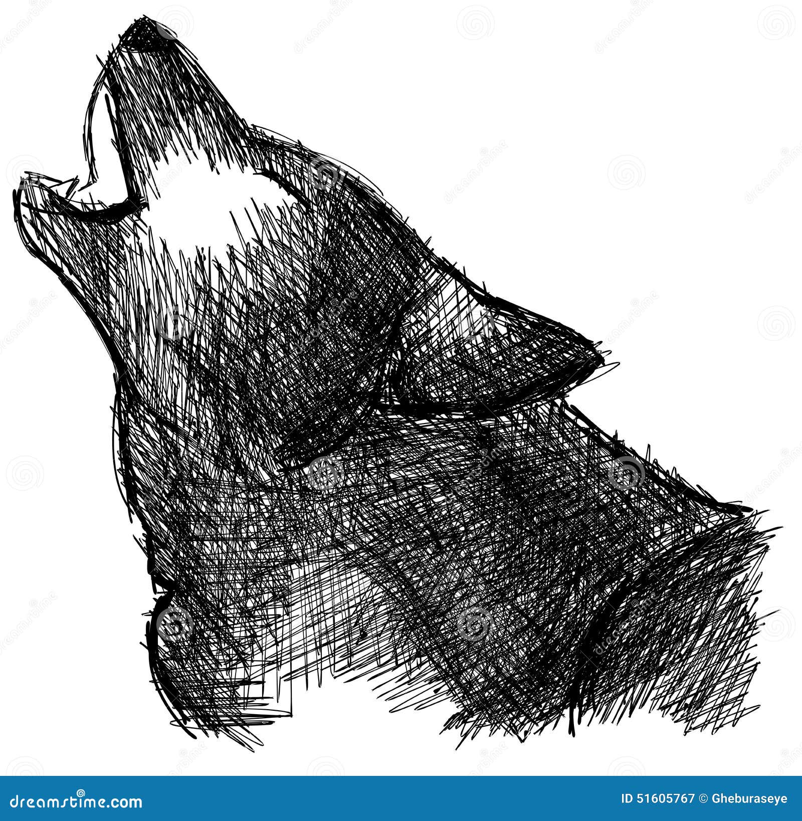 Schets Van Wolf Geïsoleerd Huilen Vector Illustratie - Illustration of ...