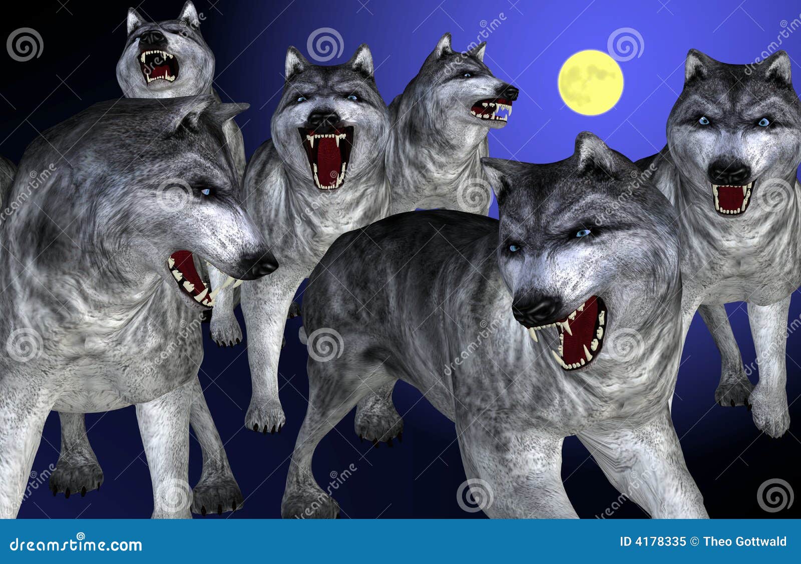 Schets Van Wolven En Volle Maan Stock Illustratie - Illustration of ...