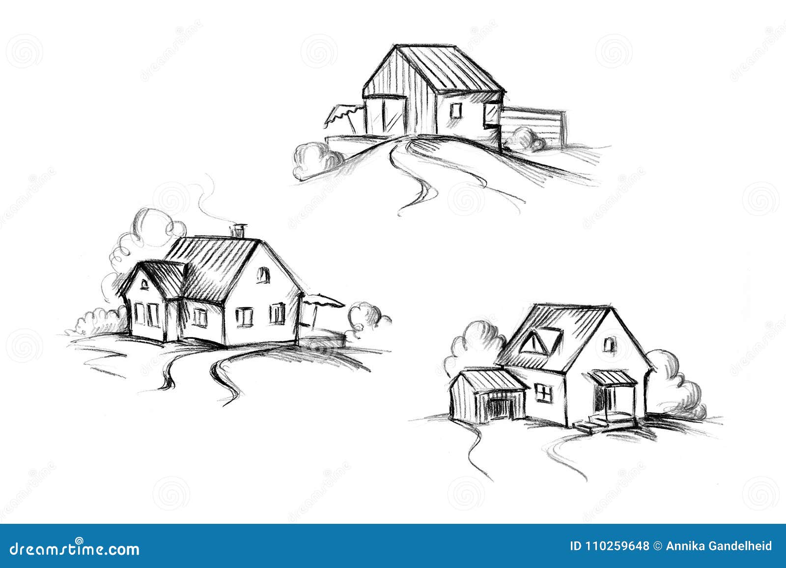 Schetsen van huizen stock illustratie. Illustration of wens - 110259648