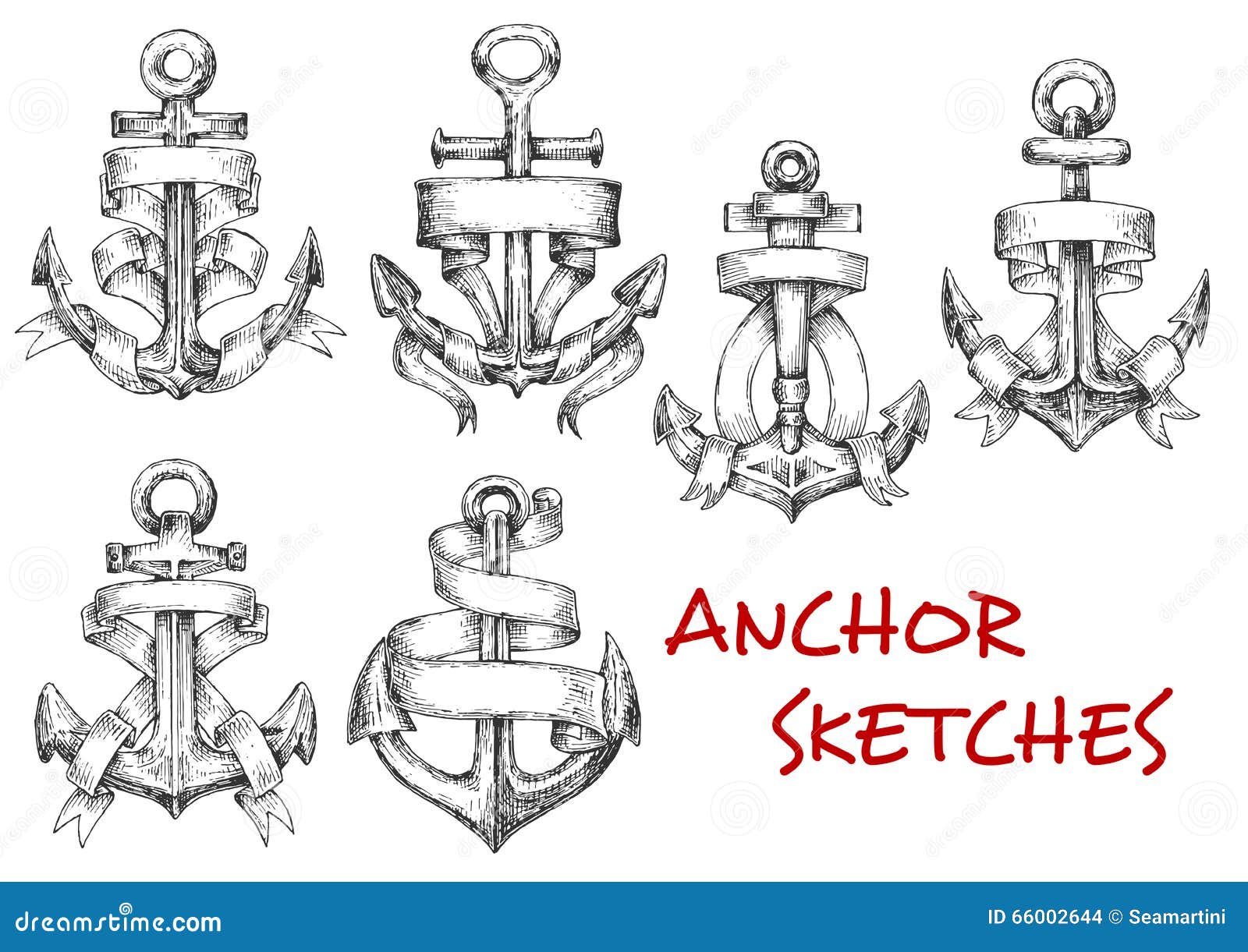 Schetsen Van Oude Heraldische Ankers Met Linten Vector Illustratie ...