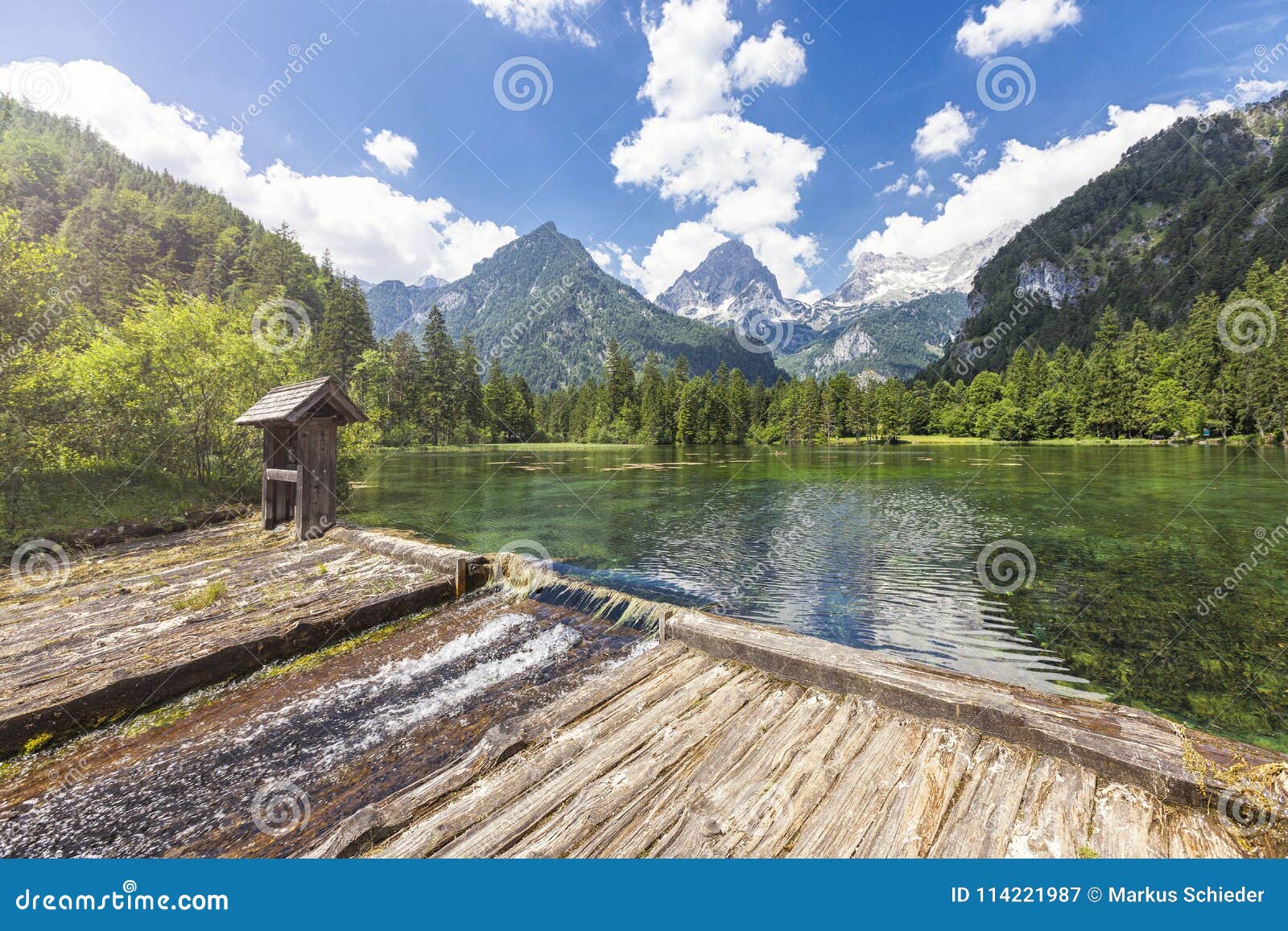 At the Schiederweiher in Hinterstoder with a View at the Mountain Peaks ...