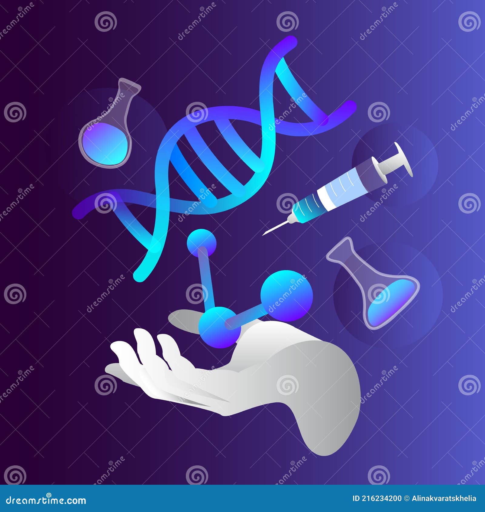 Schientific Hand Creating and Researching Biohacking Elements. Medical ...
