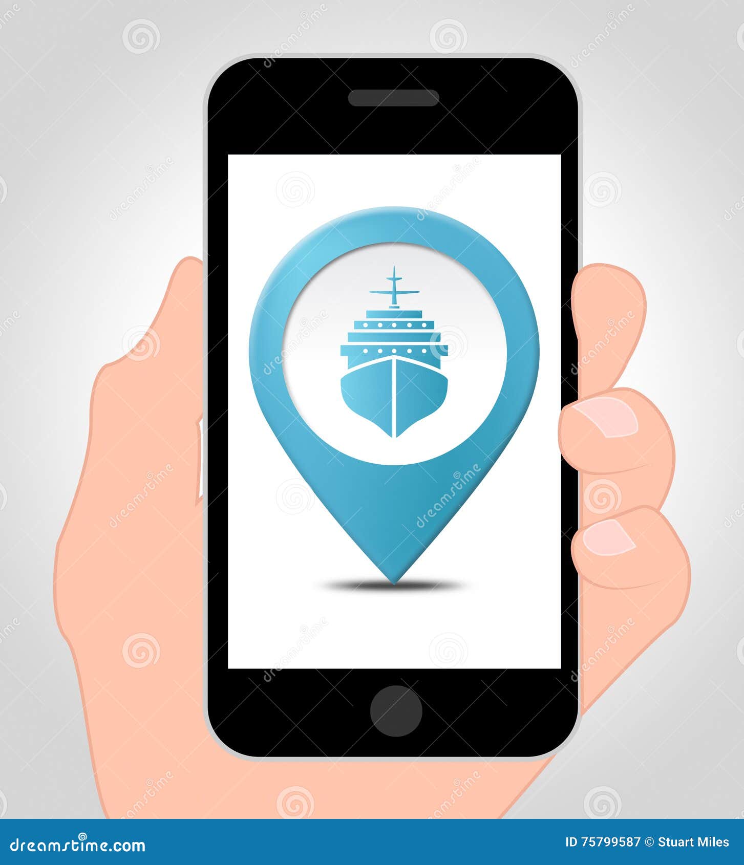 Schiffs-Standort Online Zeigt Handy Und Boot Stock Abbildung ...
