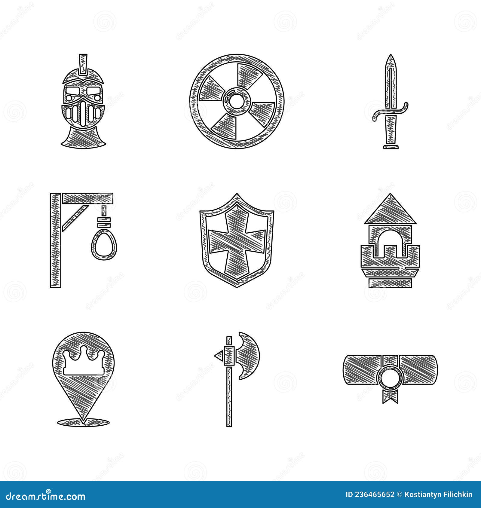 Schild Medieval Ax Decree Parchment Scroll Castle Tower Location King ...