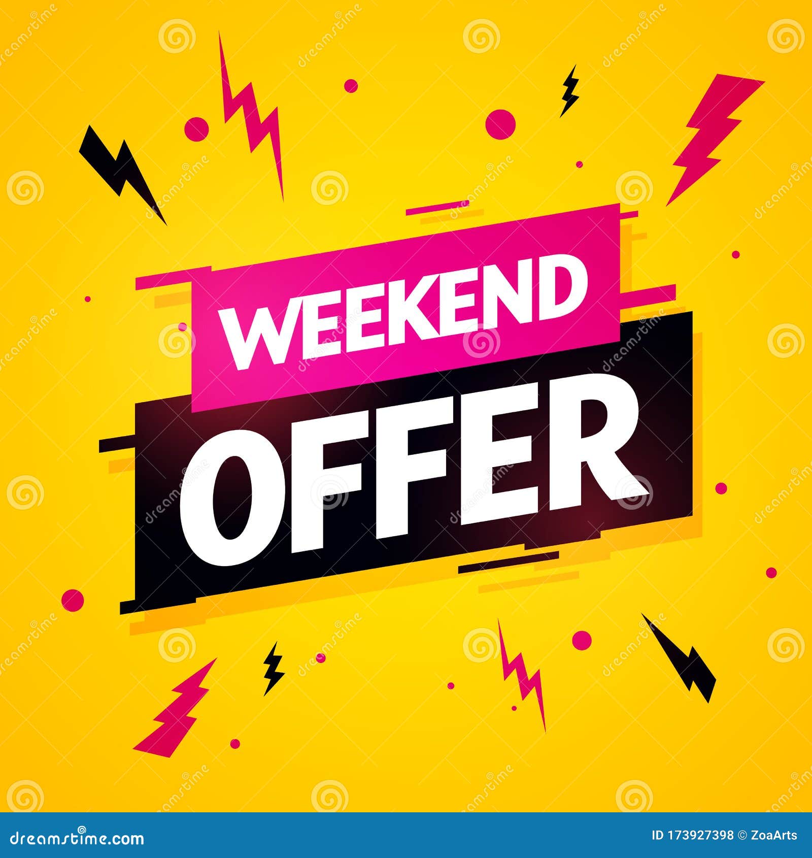 Vector Illustration Weekend Offer Label. Modern Dynamic Sales Banner ...