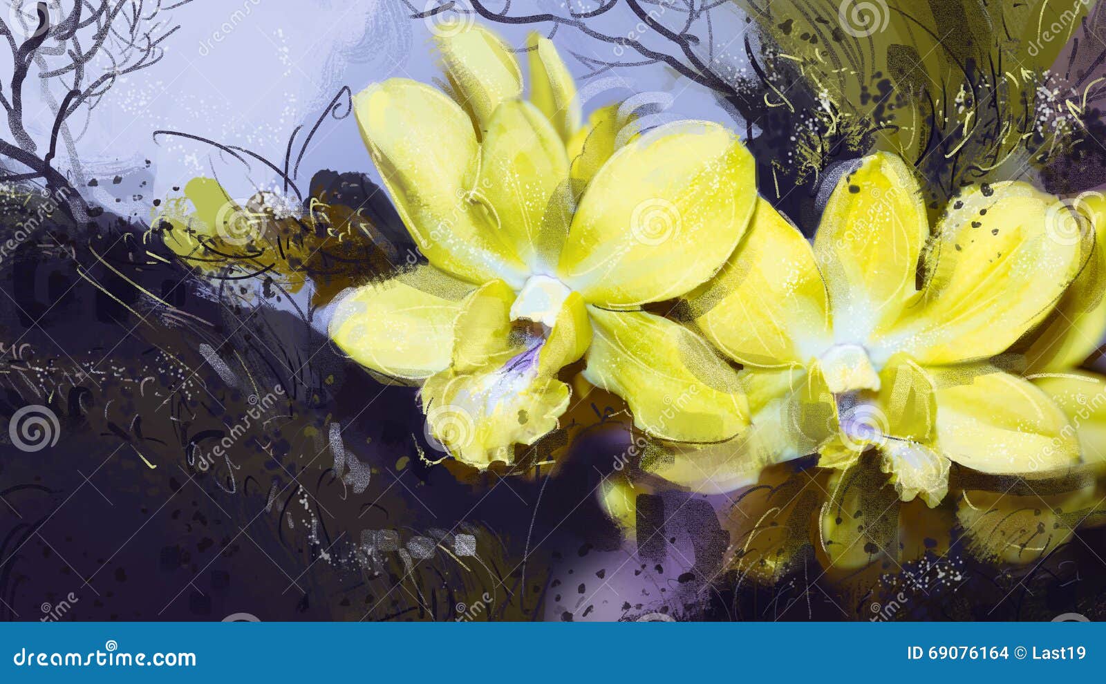 Schilderend Orchidee Geel Op De Bomen in De Tuin Stock Illustratie ...