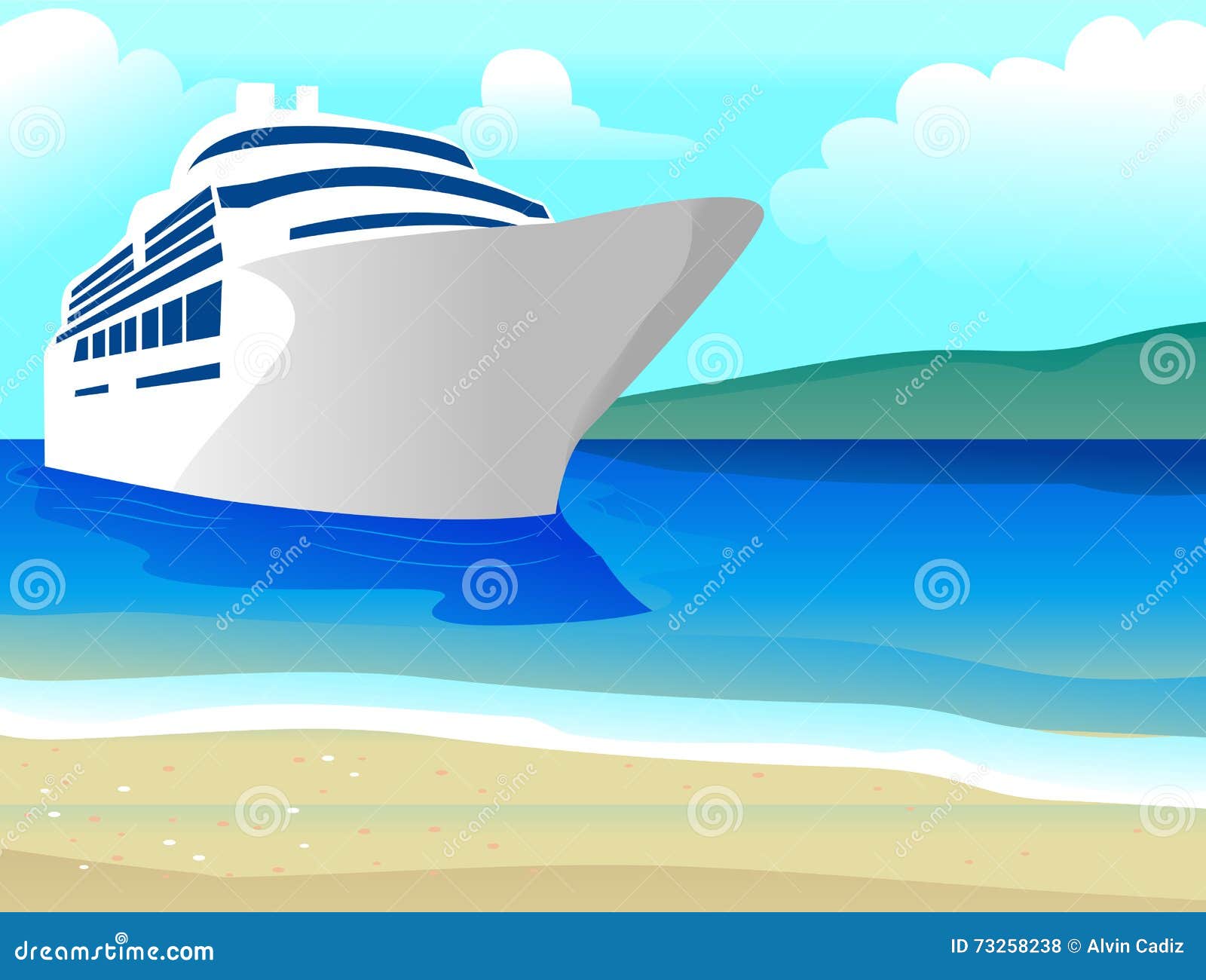 Schip op het strand vector illustratie. Illustration of wolk - 73258238