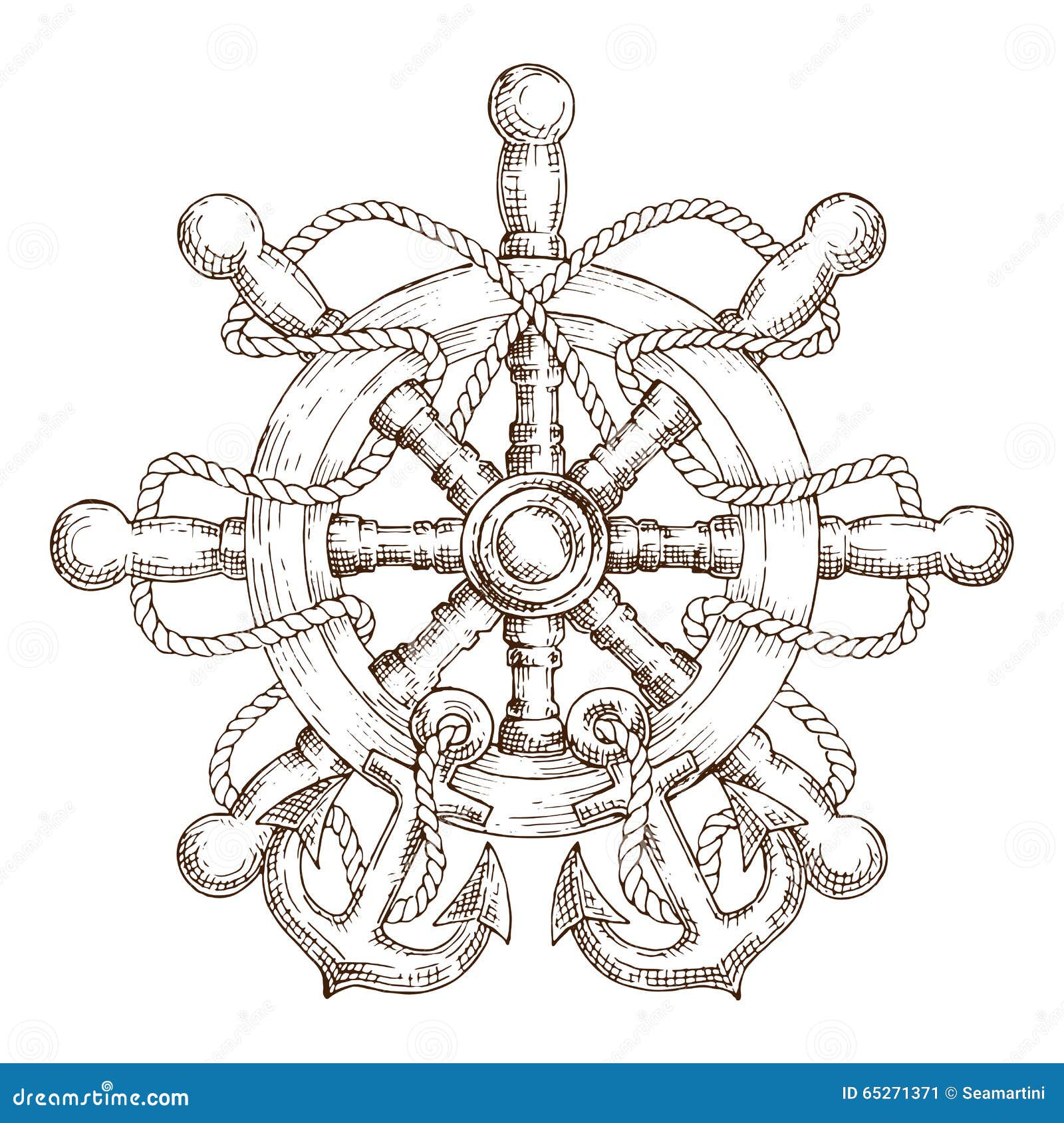 Schizzo Del Timone Nautico Con La Corda E Le Ancore Illustrazione ...