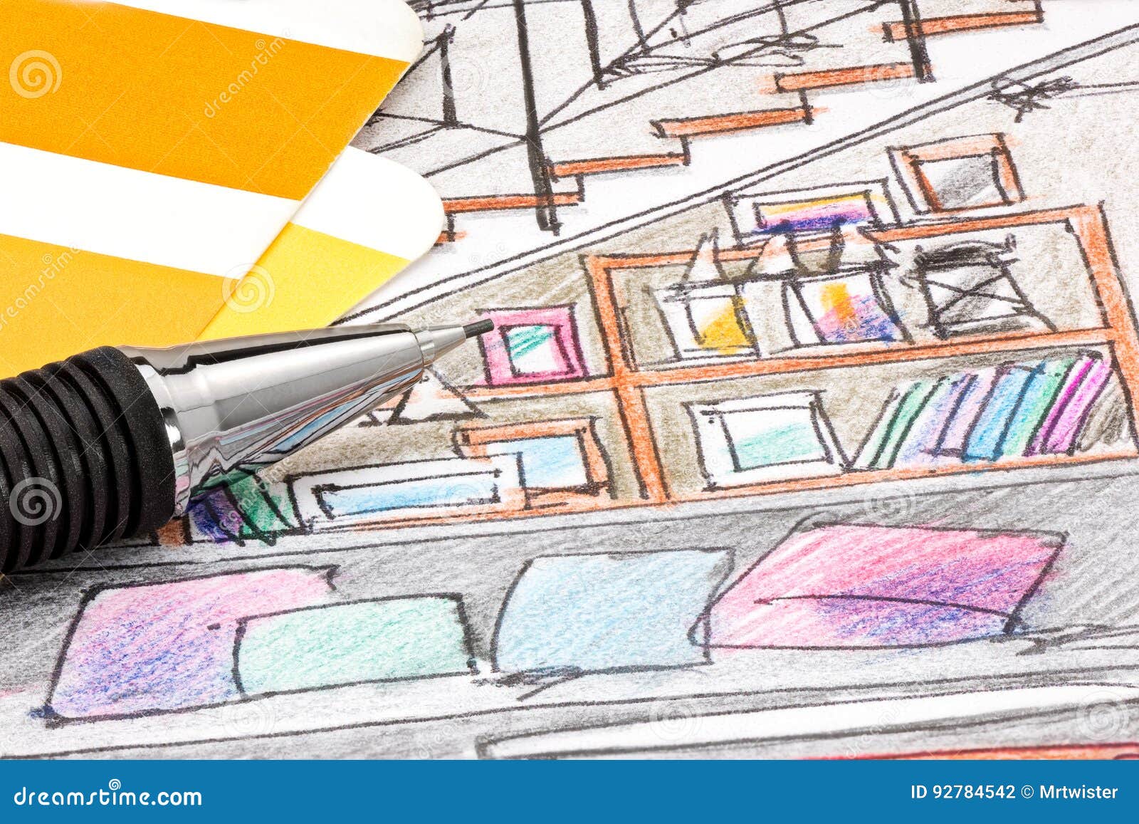 Schizzo Dipinto a Mano Di Interior Design Del Salone Con Colore Sa ...