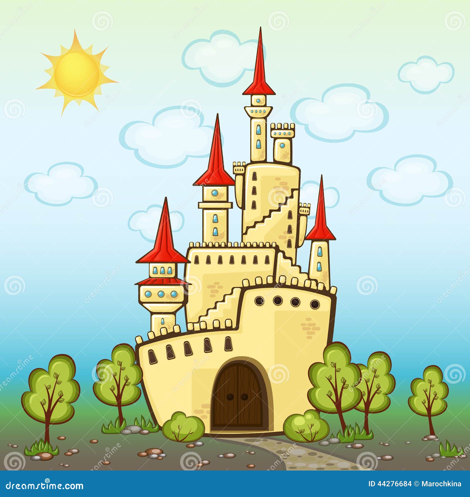 Schloss in Der Karikaturart Vektor Abbildung - Illustration von gebäude ...