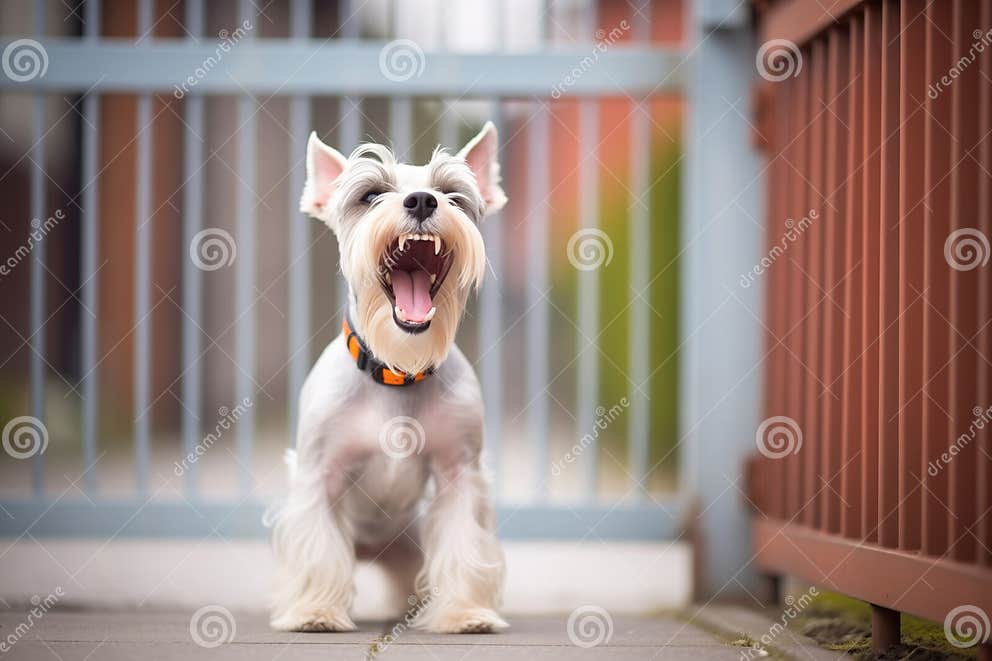 Schnauzer Barking by a Gate Stock Image - Image of aggression, barking ...