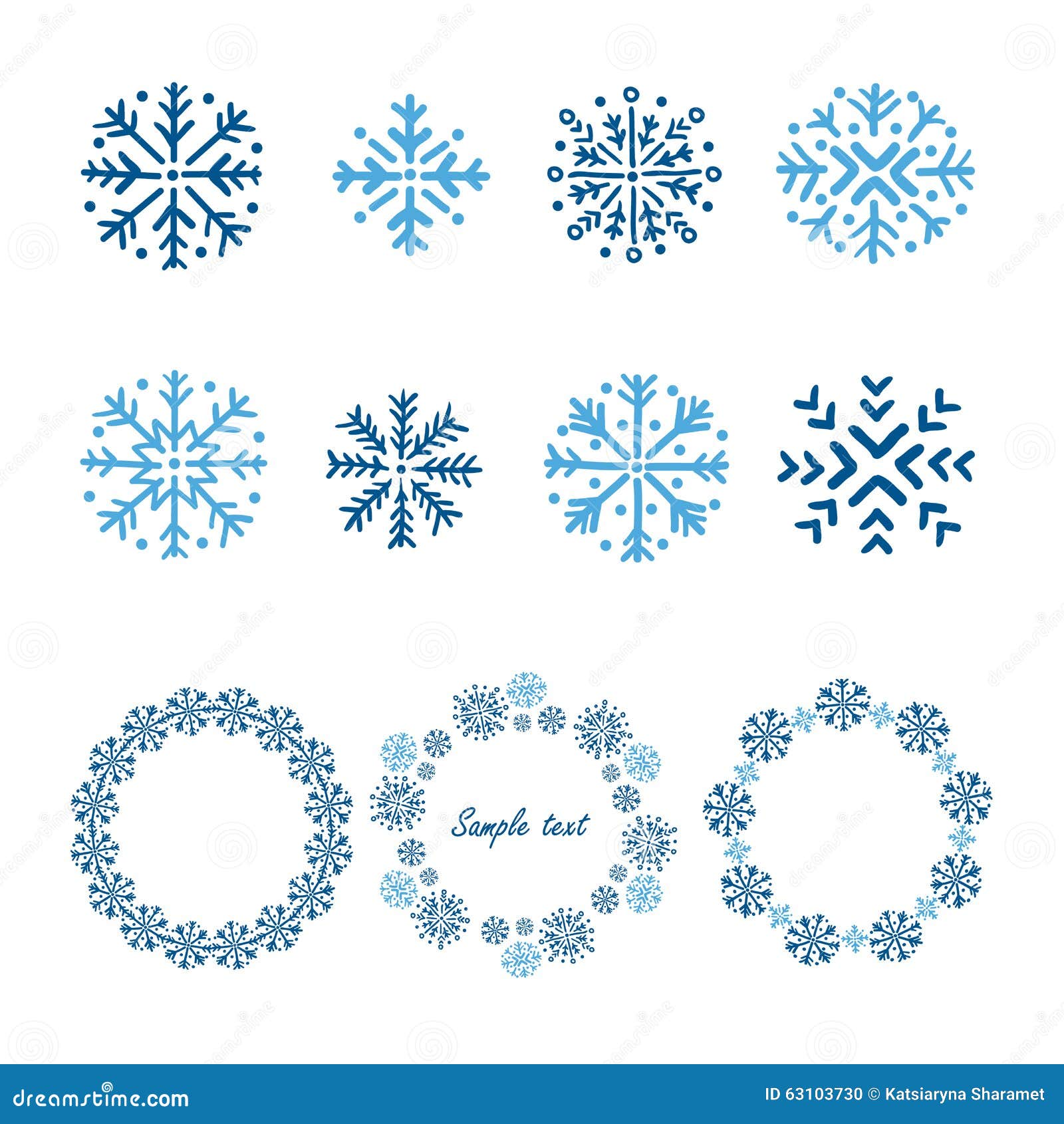 Schneeflocken Eingestellt Von Hand Gezeichnet Vektor Abbildung ...