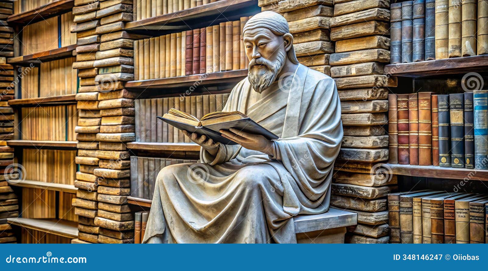 Statue Of A Scholar Delivering A Lecture In An Old Classroom Setting ...