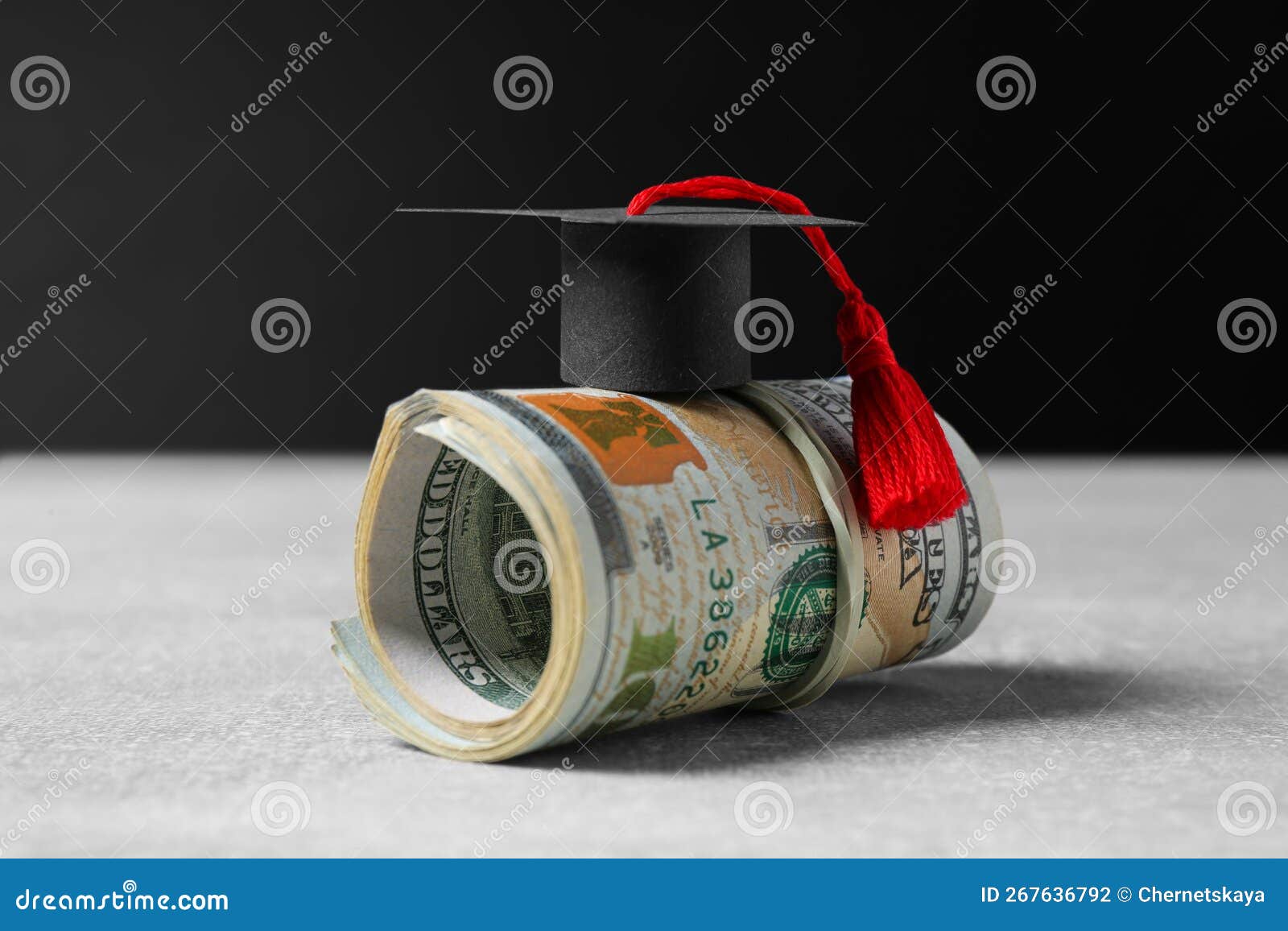 Scholarship Concept. Graduation Cap and Banknotes on Light Grey Table ...