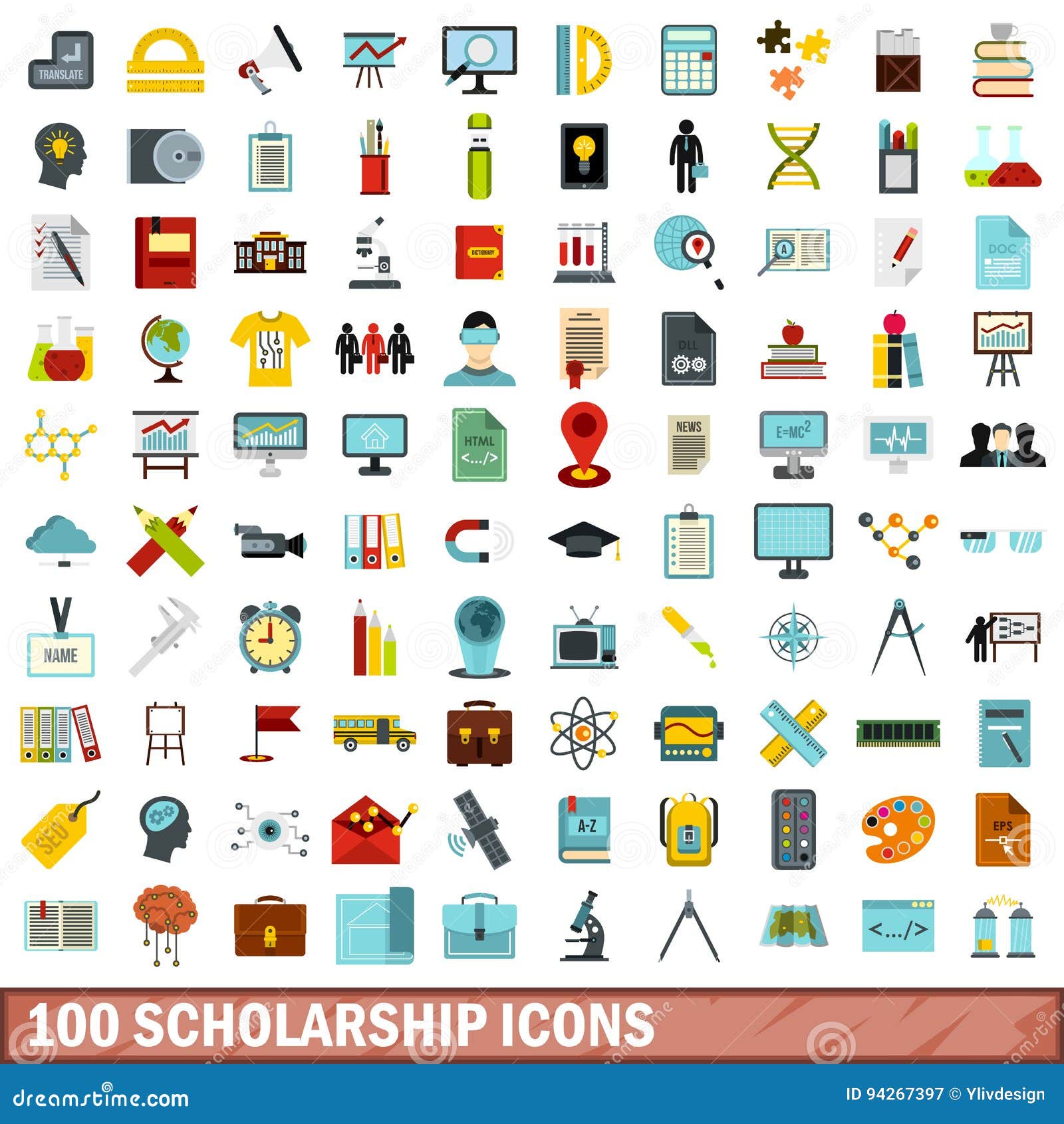 100 Scholarship Icons Set, Flat Style Stock Vector - Illustration of collection, news: 94267397