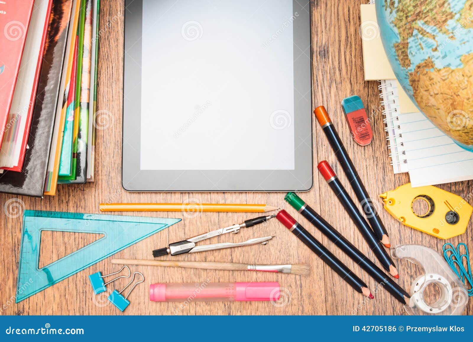 School Accessories on a Desk Stock Photo - Image of crayon, note: 42705186