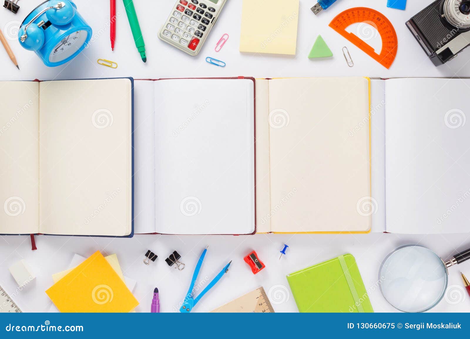School Accessories and Open Notebook Stock Image - Image of notepad ...
