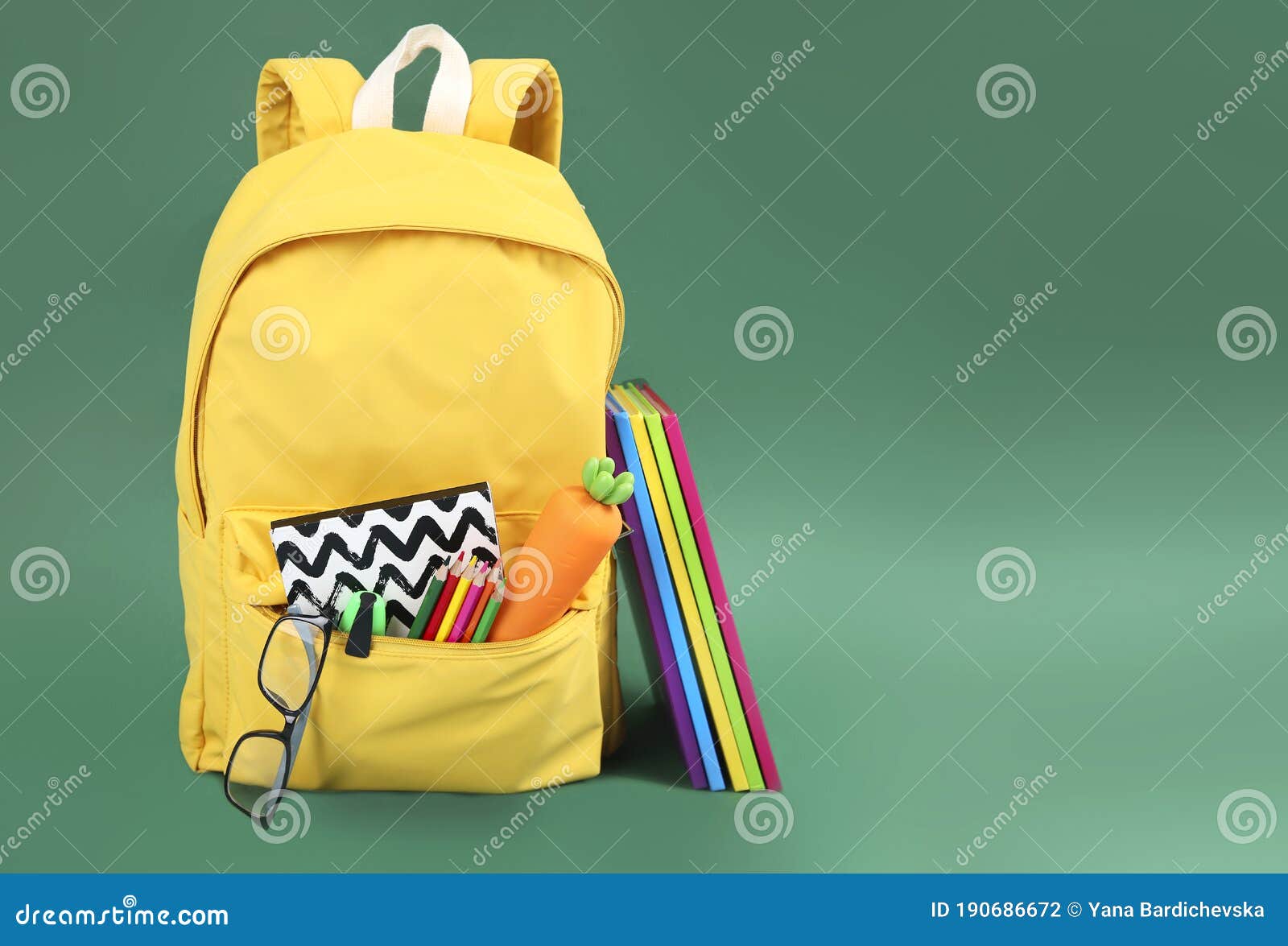 School Acessories,yellow Backpack with School Supplies Stock Photo ...