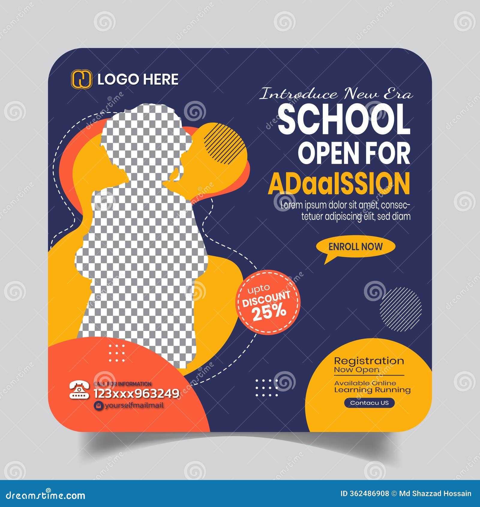 School Admission Social Media Post Vector With Yellow And Dark Colors ...
