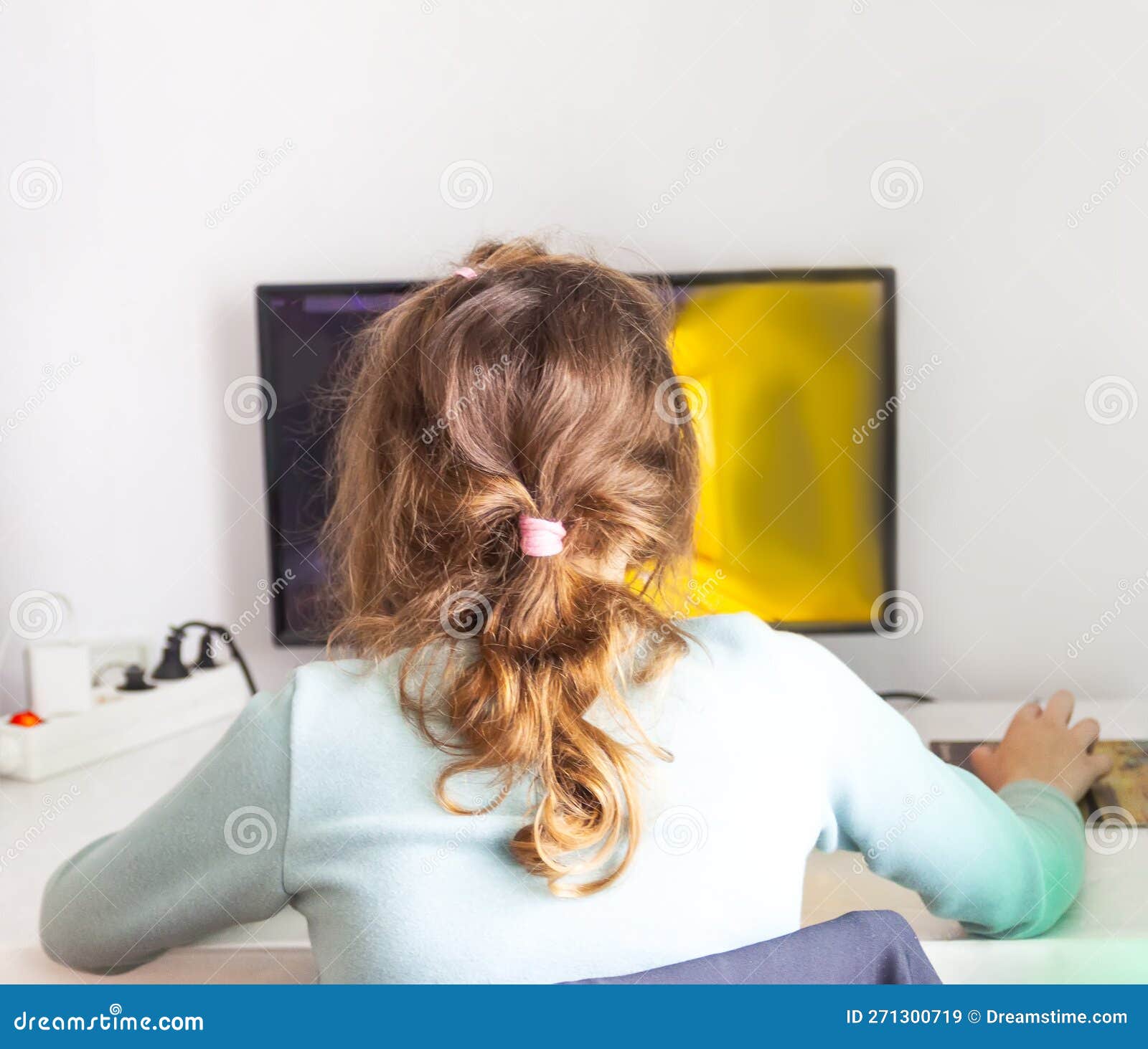 School Age Girl Using Home Computer Stock Image - Image of children ...