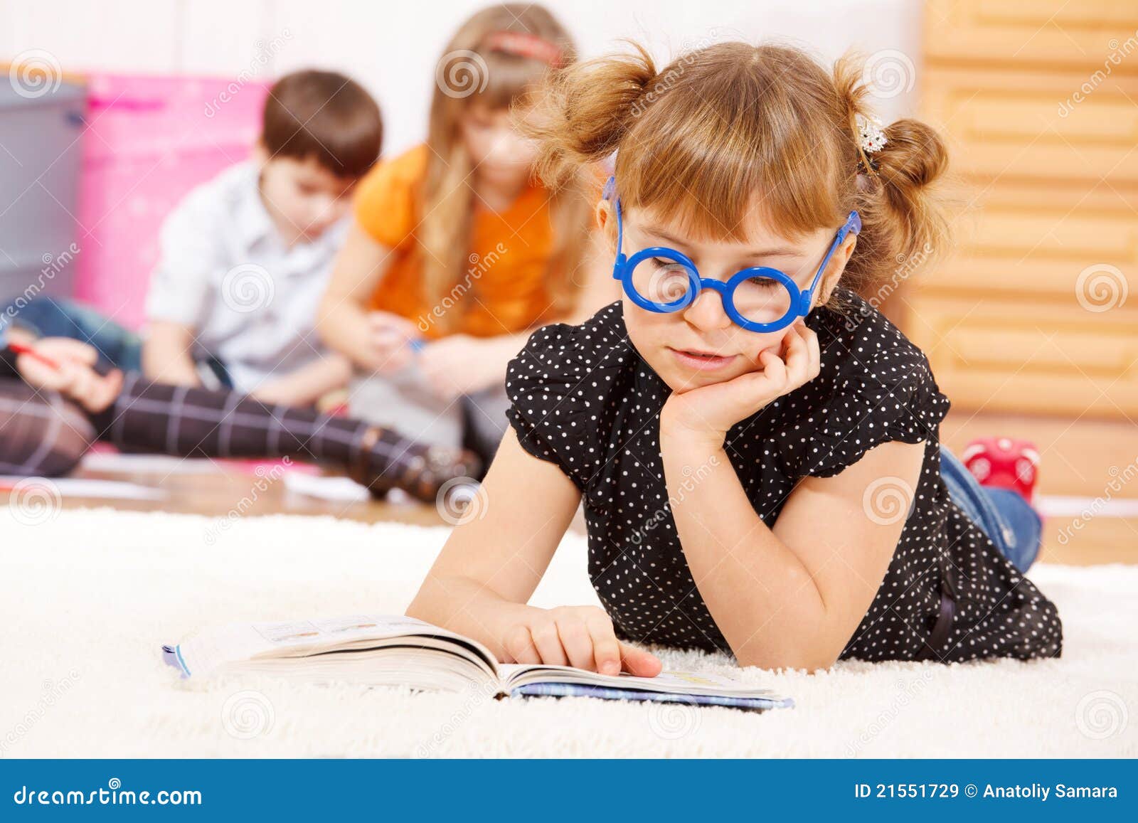School Aged Girl Reading a Book Stock Image - Image of cheerful, little ...