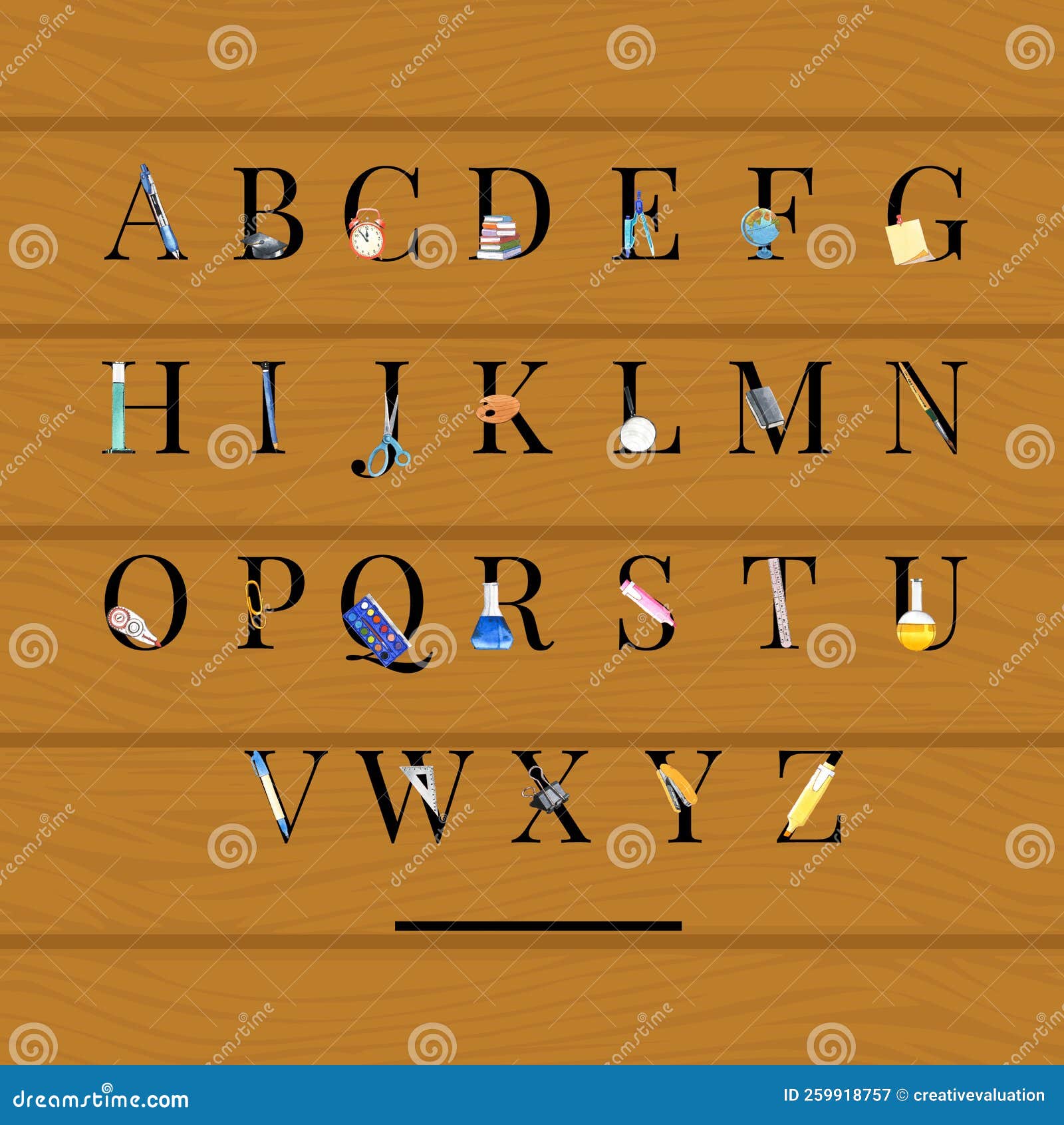 School Alphabet Design with Notebook, Pencil Watercolor Illustration ...