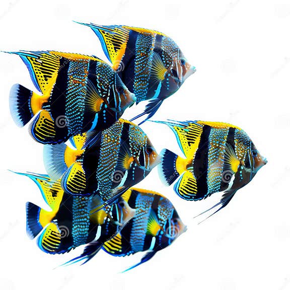 A School of Angelfish with Striking Patterns and Colors, Isolated on ...