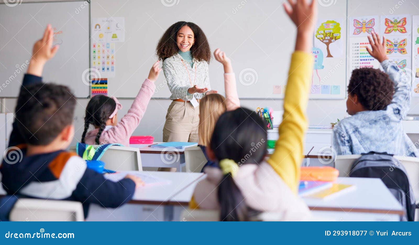 School, Answer and Teacher with Students in Classroom for Learning ...