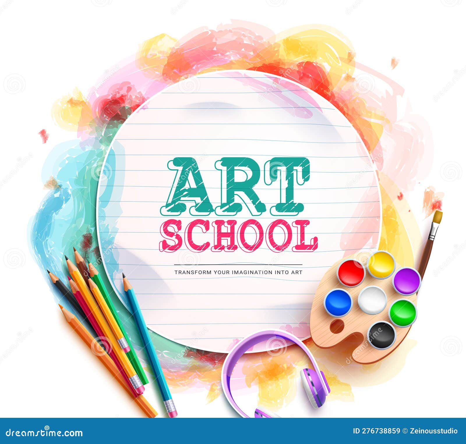 School Art Text Vector Template. Art School in Empty Paper Space with ...