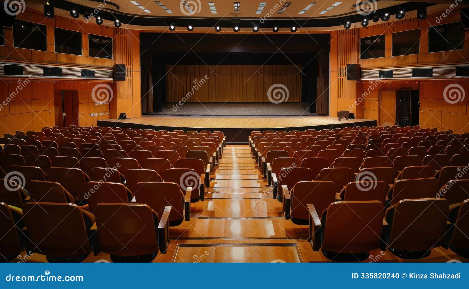 A School Auditorium with Neatly Arranged Chairs and a Stage Ready for a ...