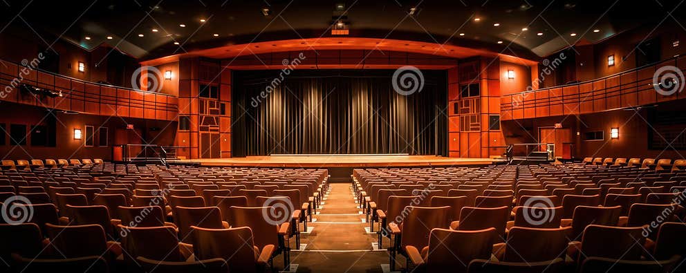 A School Auditorium with a Stage and Rows of Seats Stock Illustration ...