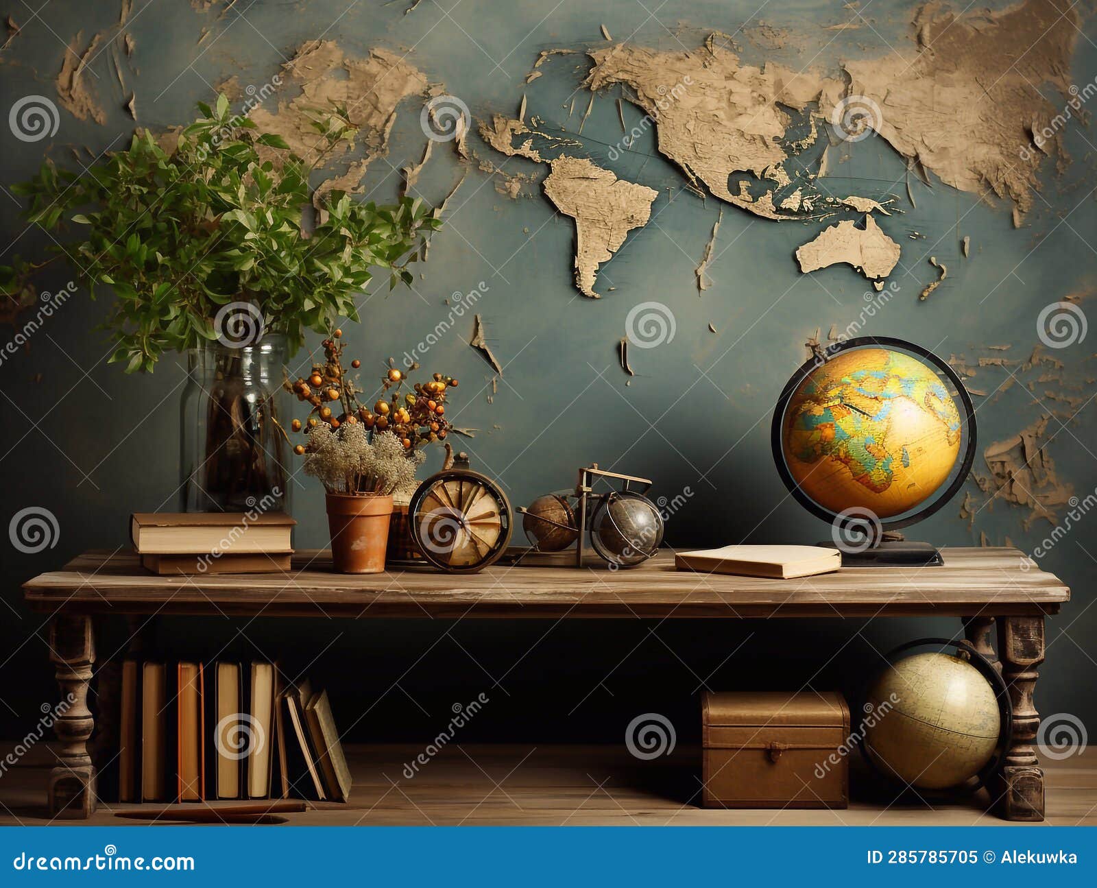 School Background With Globe, Math Board And Things, Grunge Beige Light ...