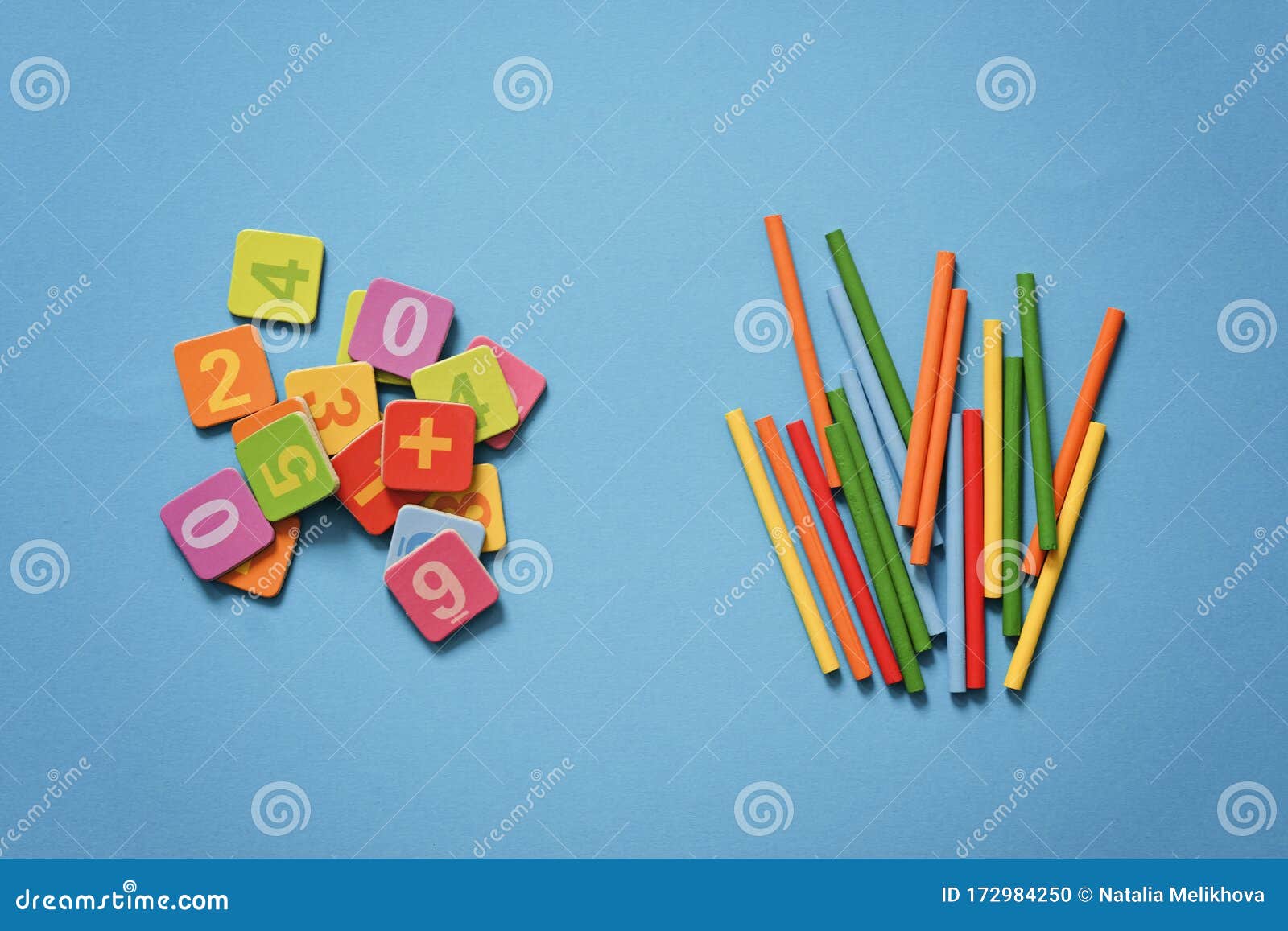 School Background - Numbers, Counting Sticks on Blue Background ...