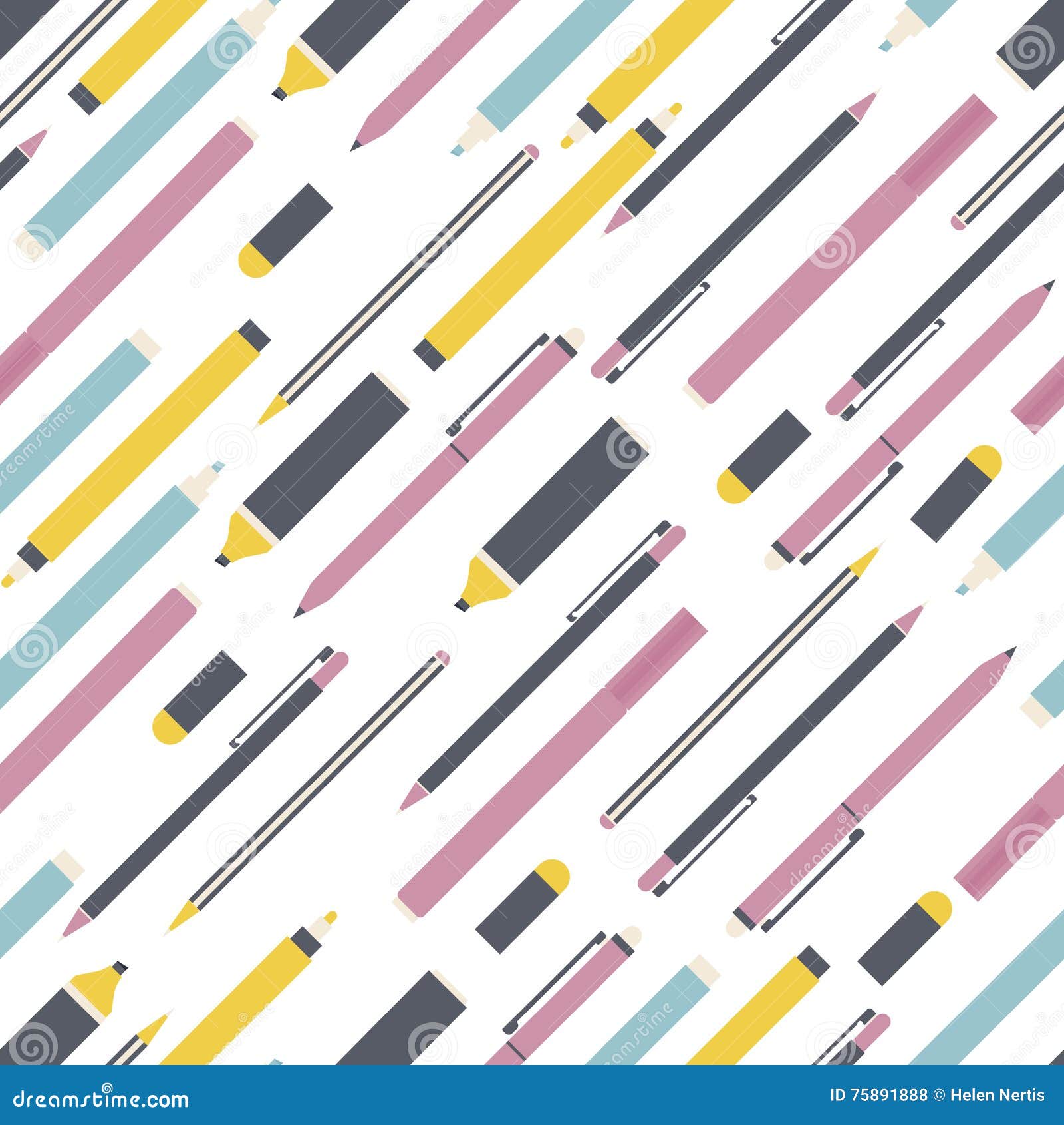 School Background with Pencil, Pen and Markers. Seamless Pattern Vector ...