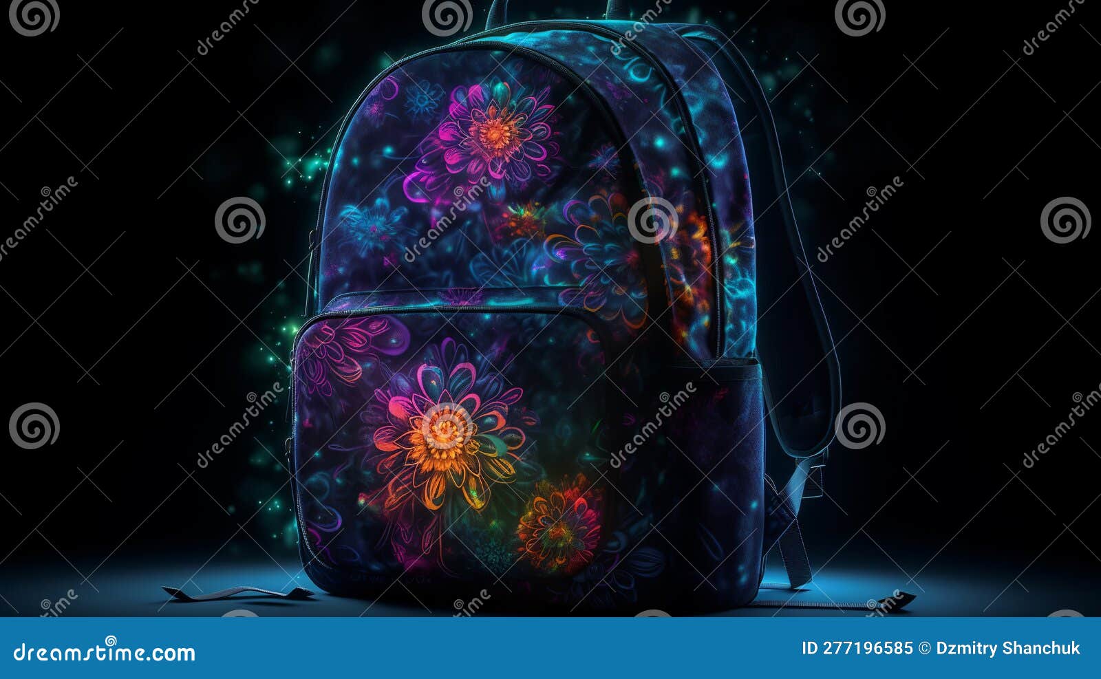 School Backpack on a Black Background Painted with Flowers Generative ...