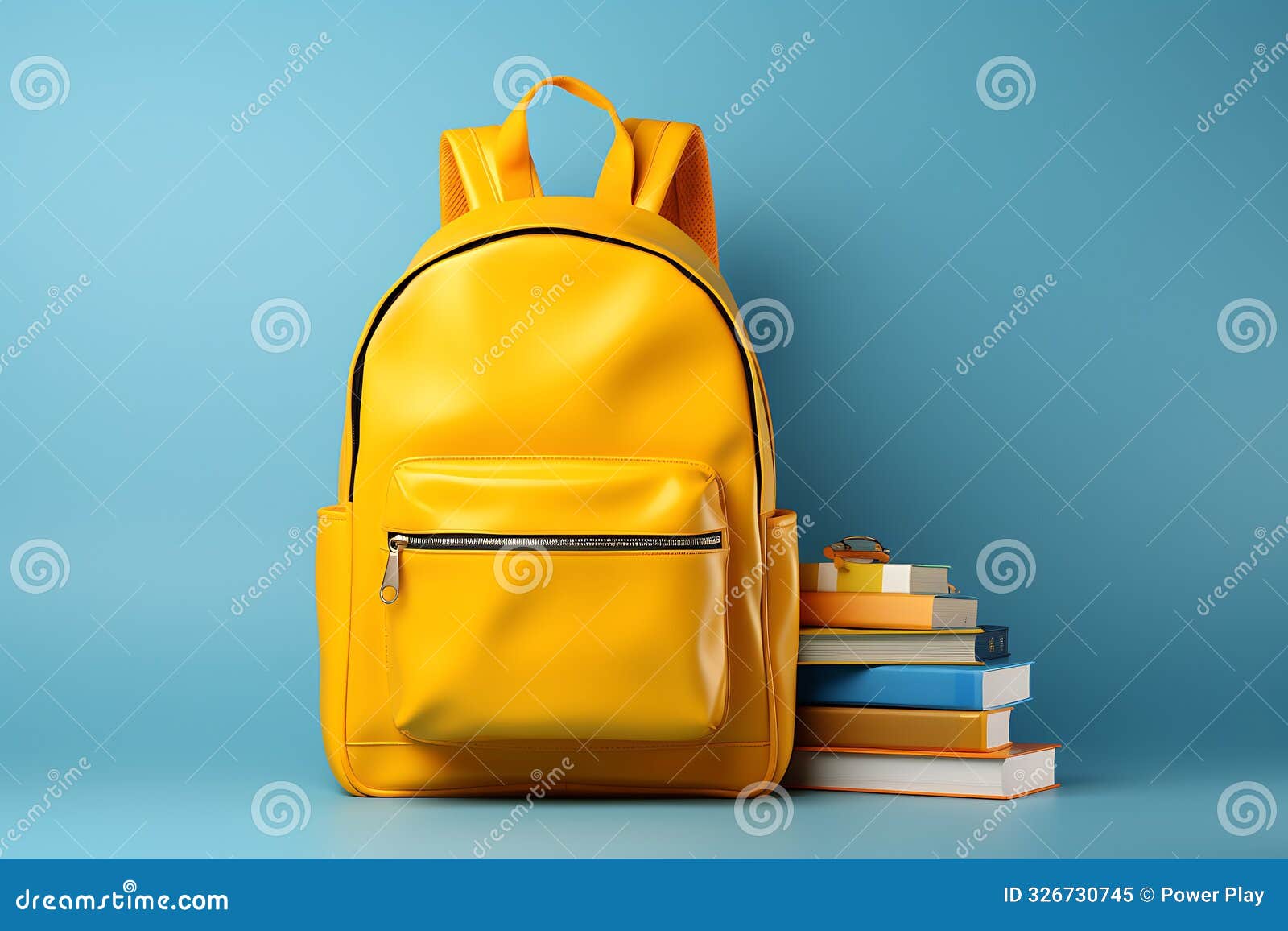School Backpack with Books and Pencils on Blue Background. Back To ...