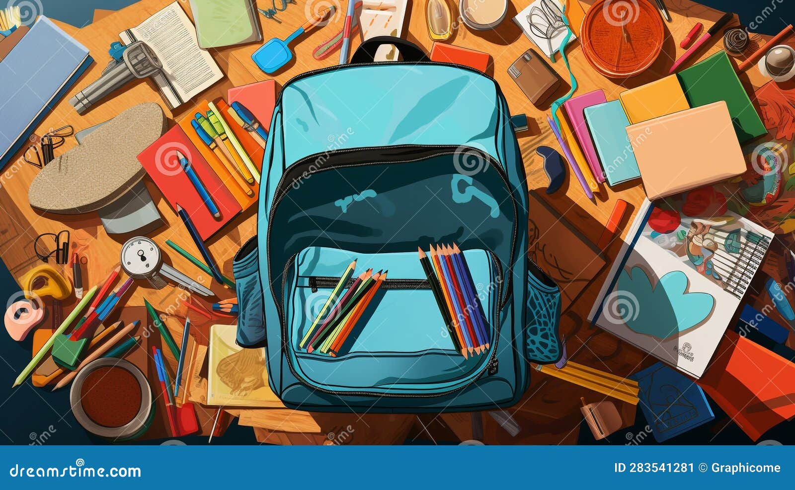 School Backpack on a Desk Ready for Back To School Stock Illustration ...