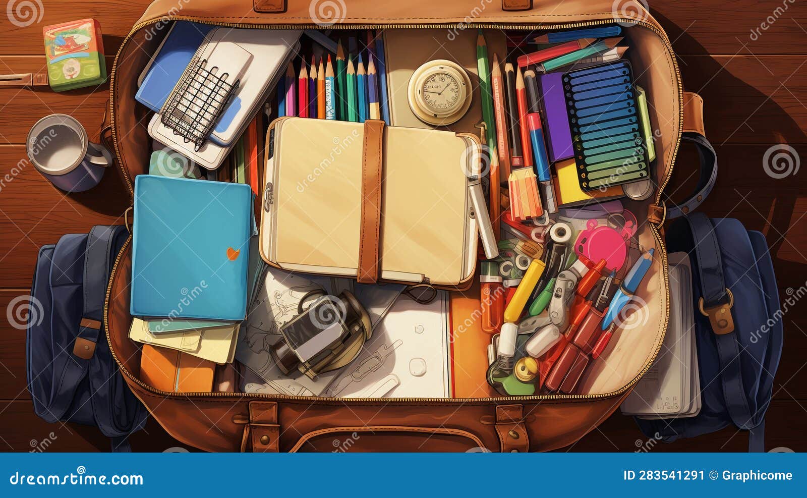 School Backpack on a Desk Ready for Back To School Stock Illustration ...