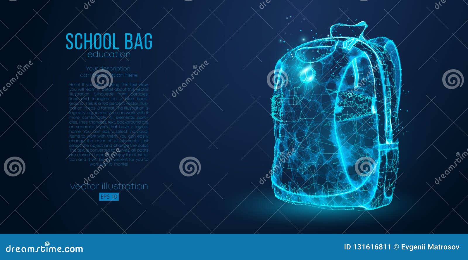 School Backpack Isolated from Low Poly Wire Frame Particles Lines and ...