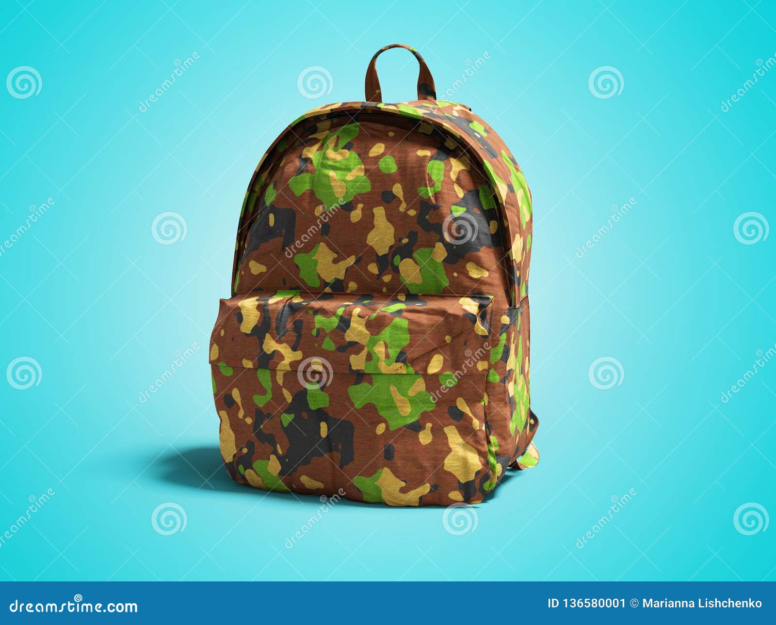 School Backpack Military Colors Front View 3d Render on Blue Background ...