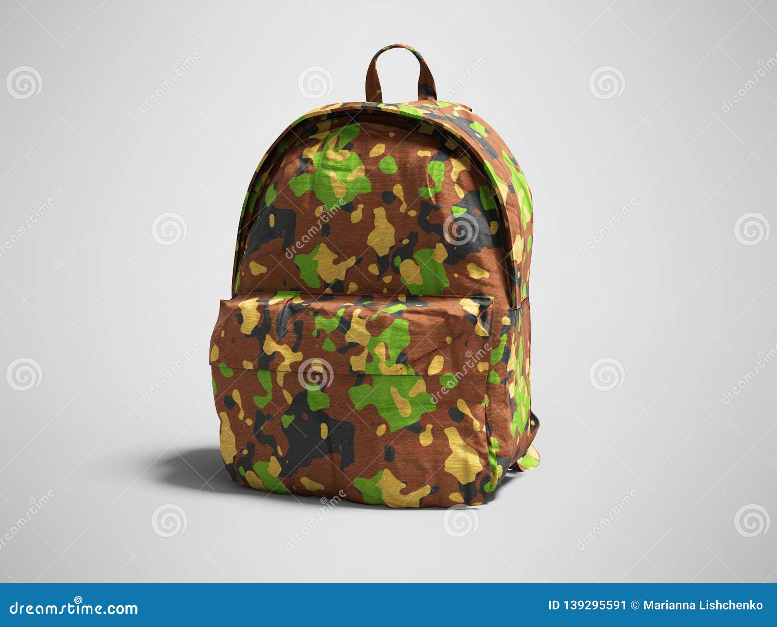 School Backpack Military Colors Front View 3d Render On Gray Background ...